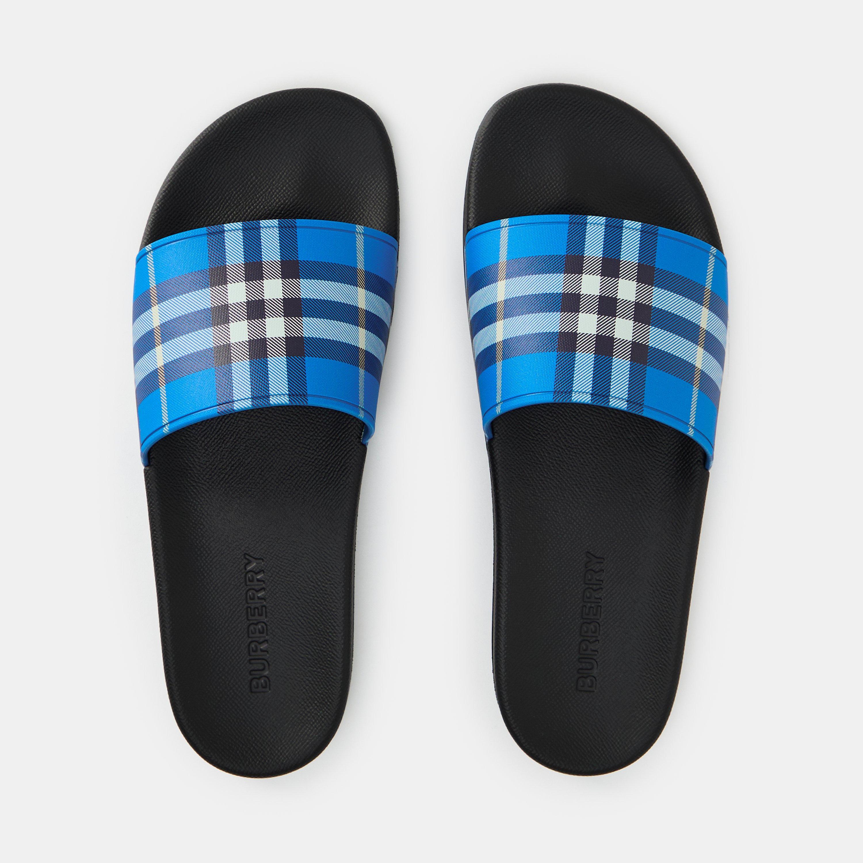 Burberry | Men's Check Furley Logo Sliders | Pool Shoes | USC