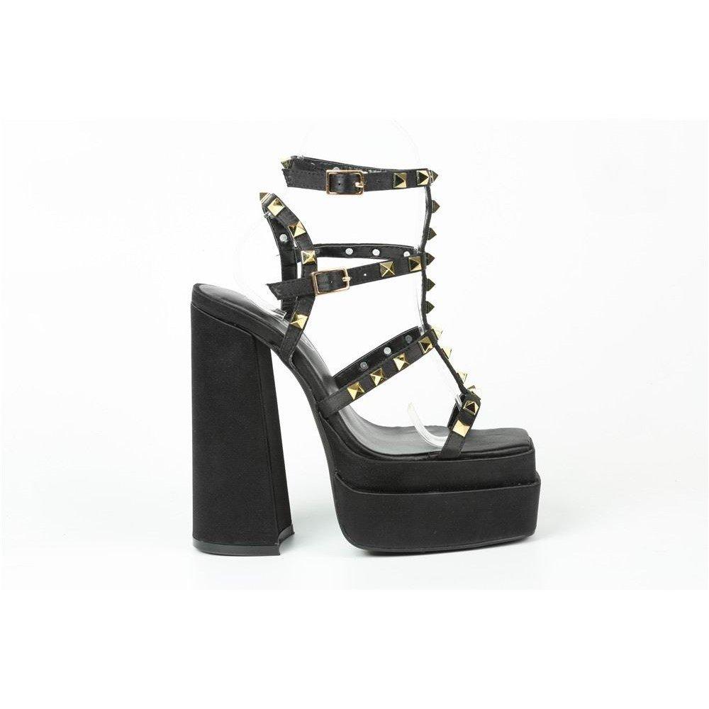 Chic Women's Studded Multi-Strap Block Heel Platform Heeled Sandal ...