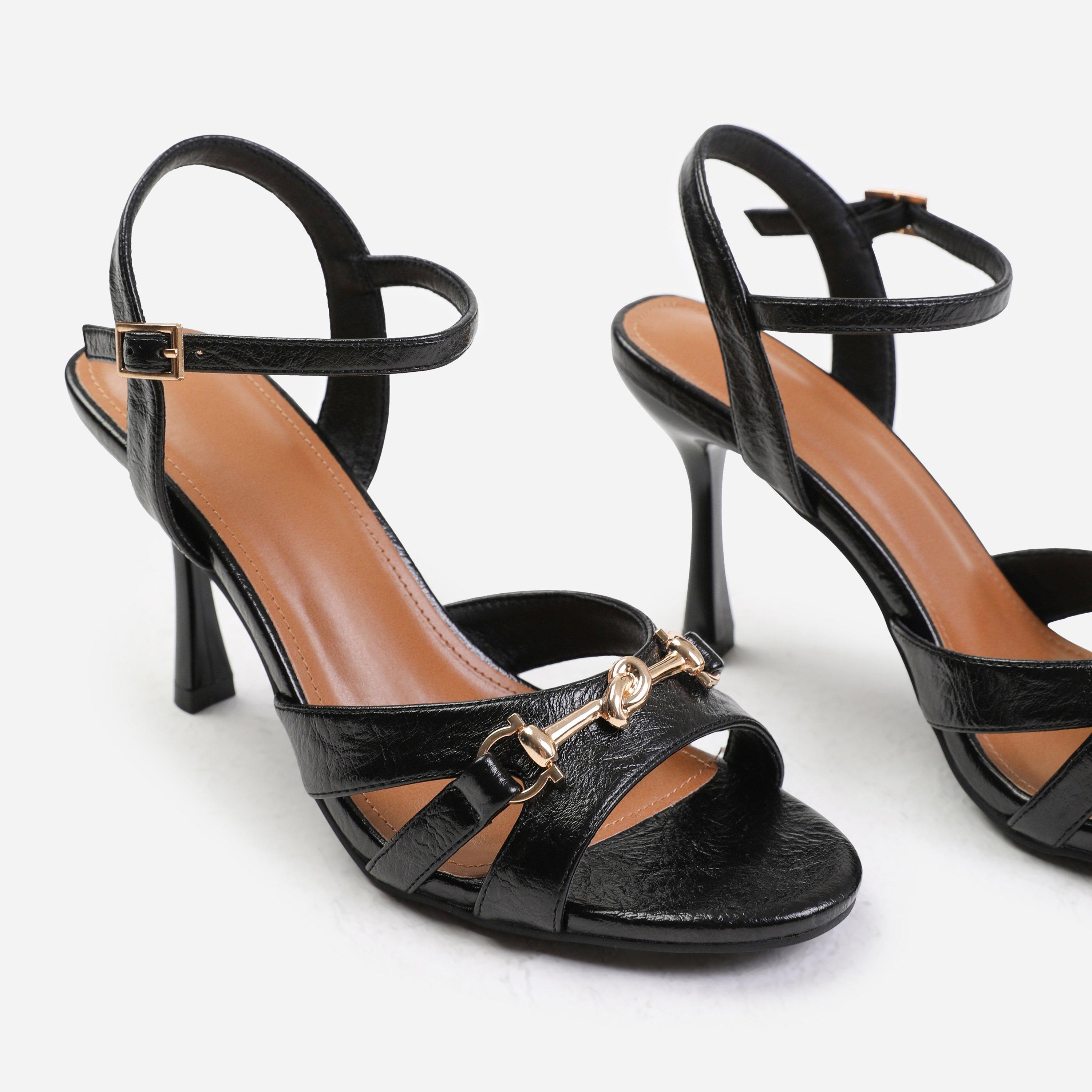 Where’s That From | Faux Leather Crinkle High Heels With Gold Detail ...