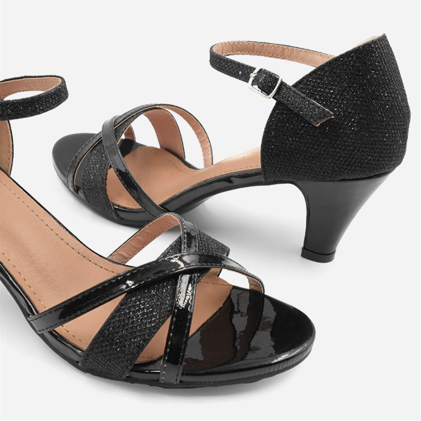 Where’s That From | Mid High Heel In Black Glitter Ladies | Heeled ...