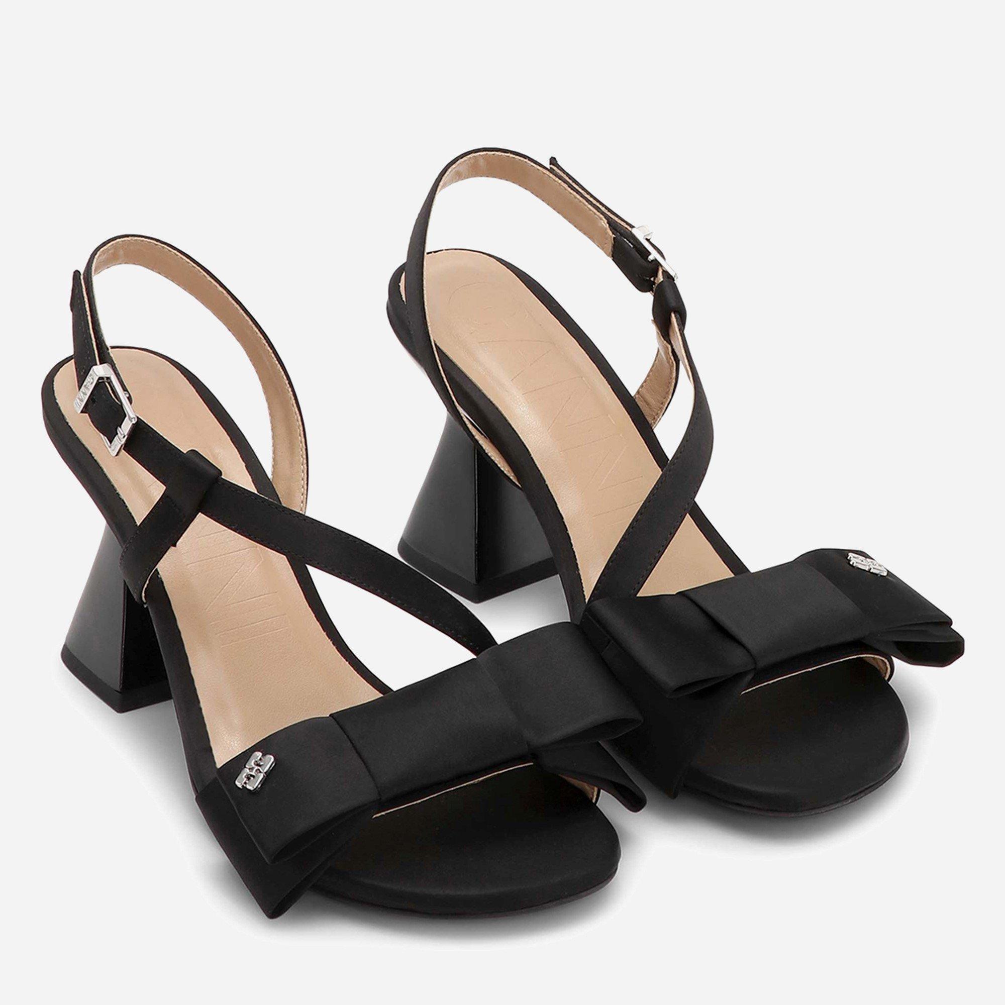 Ganni Women's Bow Satin Block Heel Block Court Shoes | FRASERS