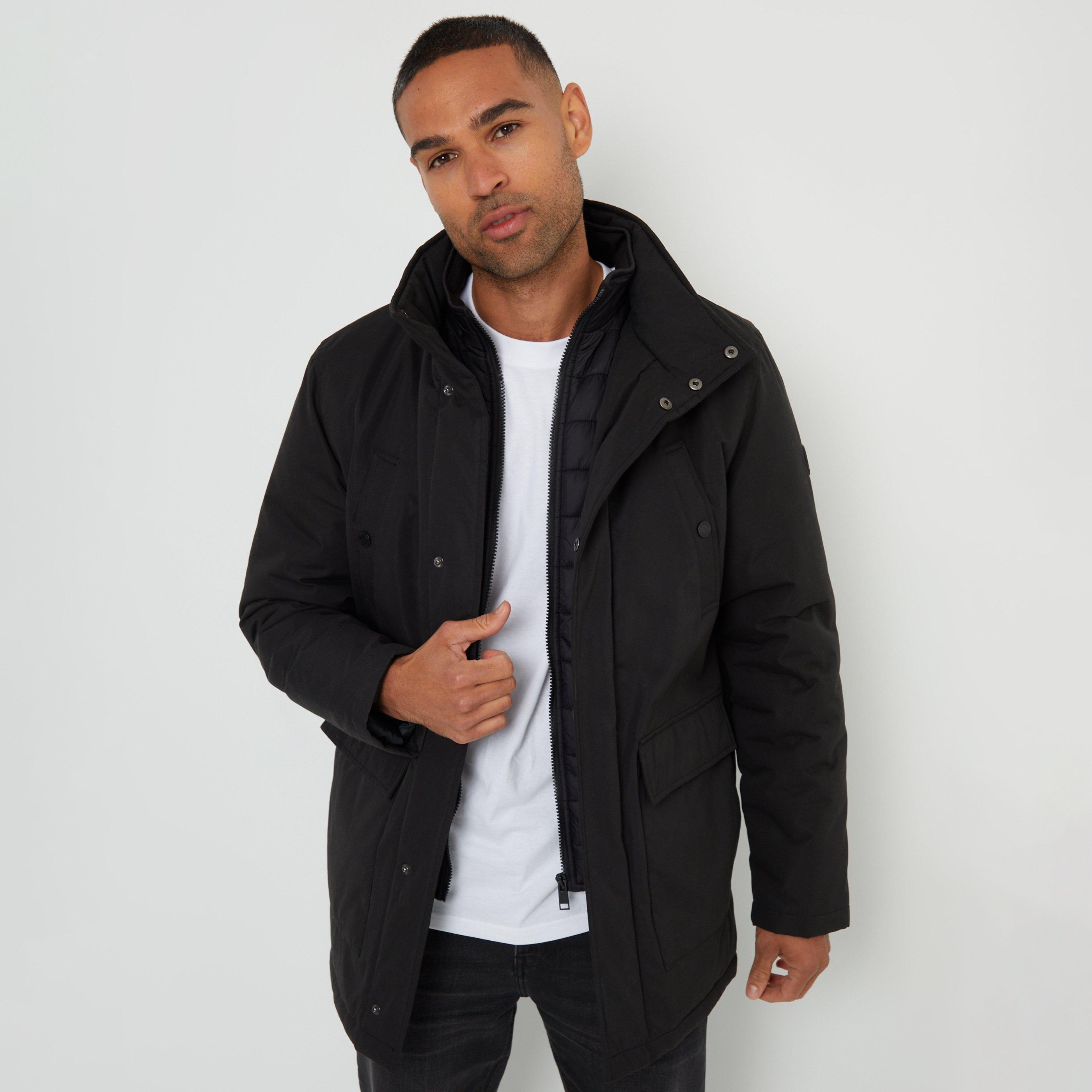 Threadbare | Showerproof Funnel Neck Mock Layer Coat | Short Puffer ...