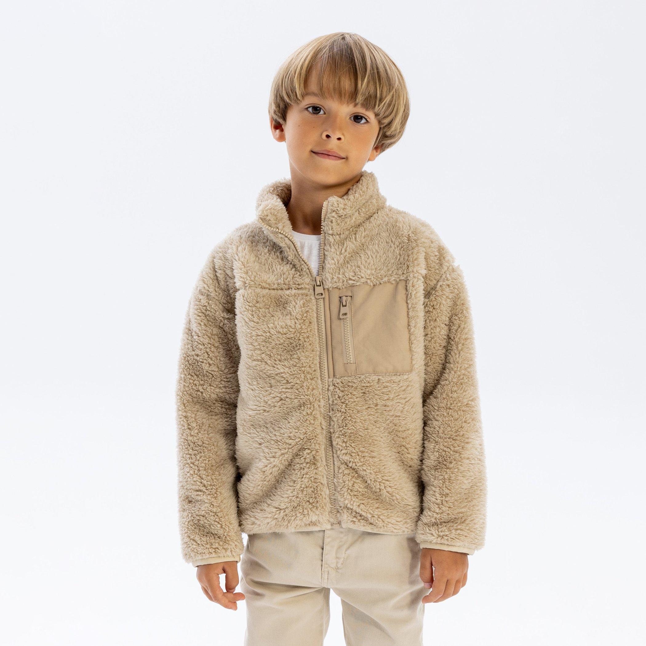Minoti | Boys sherpa fleece zip jacket chest pocket beige | Full Zip ...