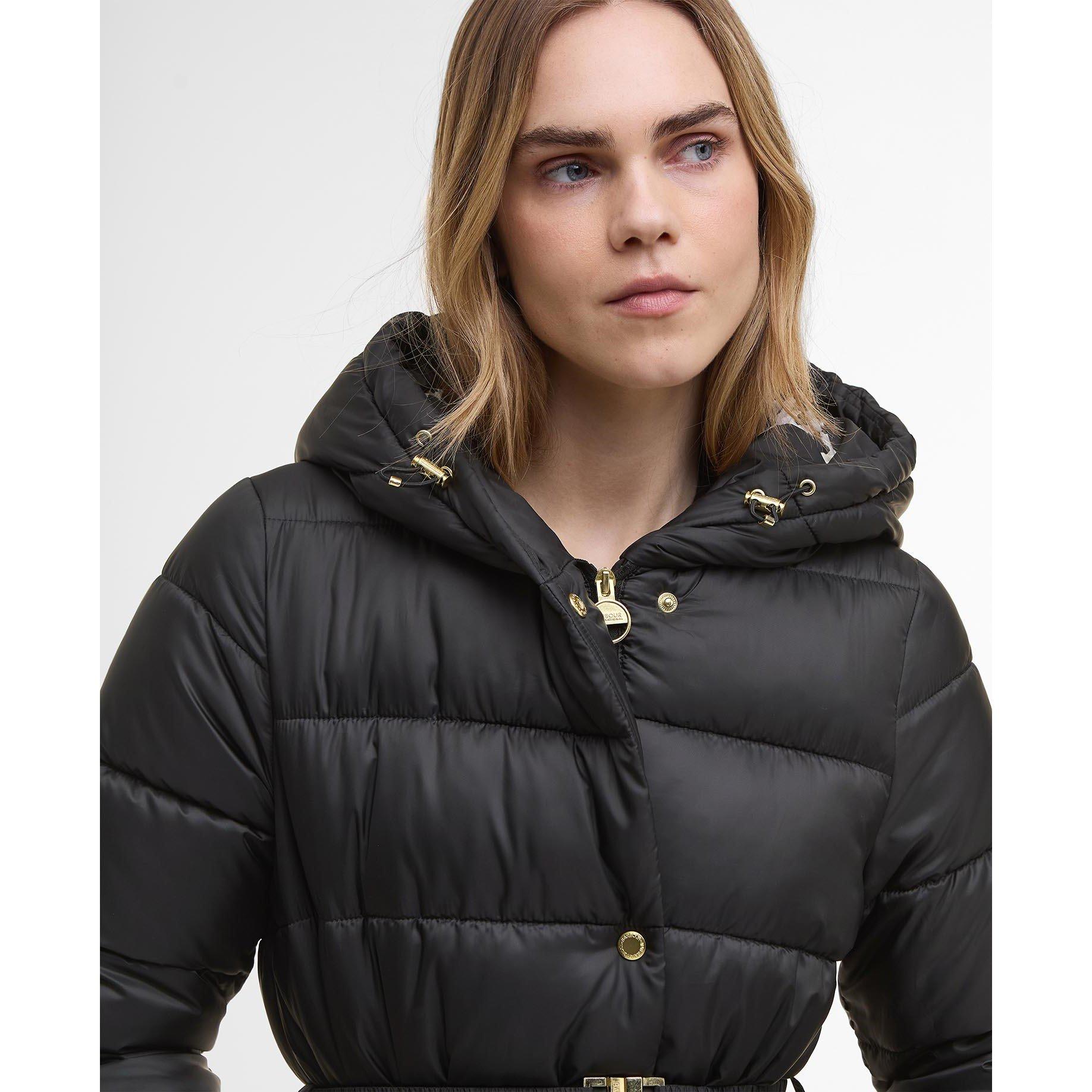 Barbour International | Women's Track Line Detachable Hood Long Sleeve Short Puffer Jacket ...