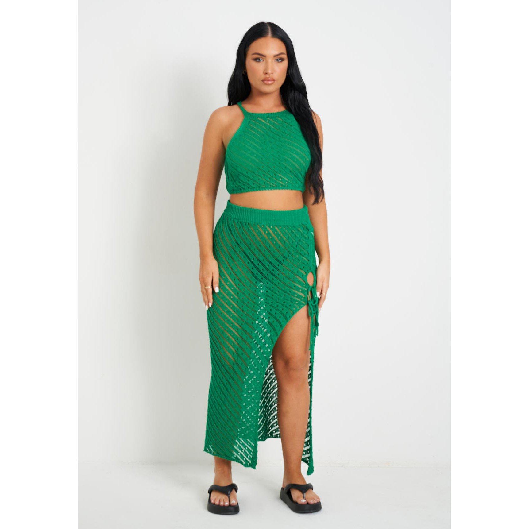 Missy Empire | Knit Beach Crop Top And Midi Skirt Set | Cropped T ...