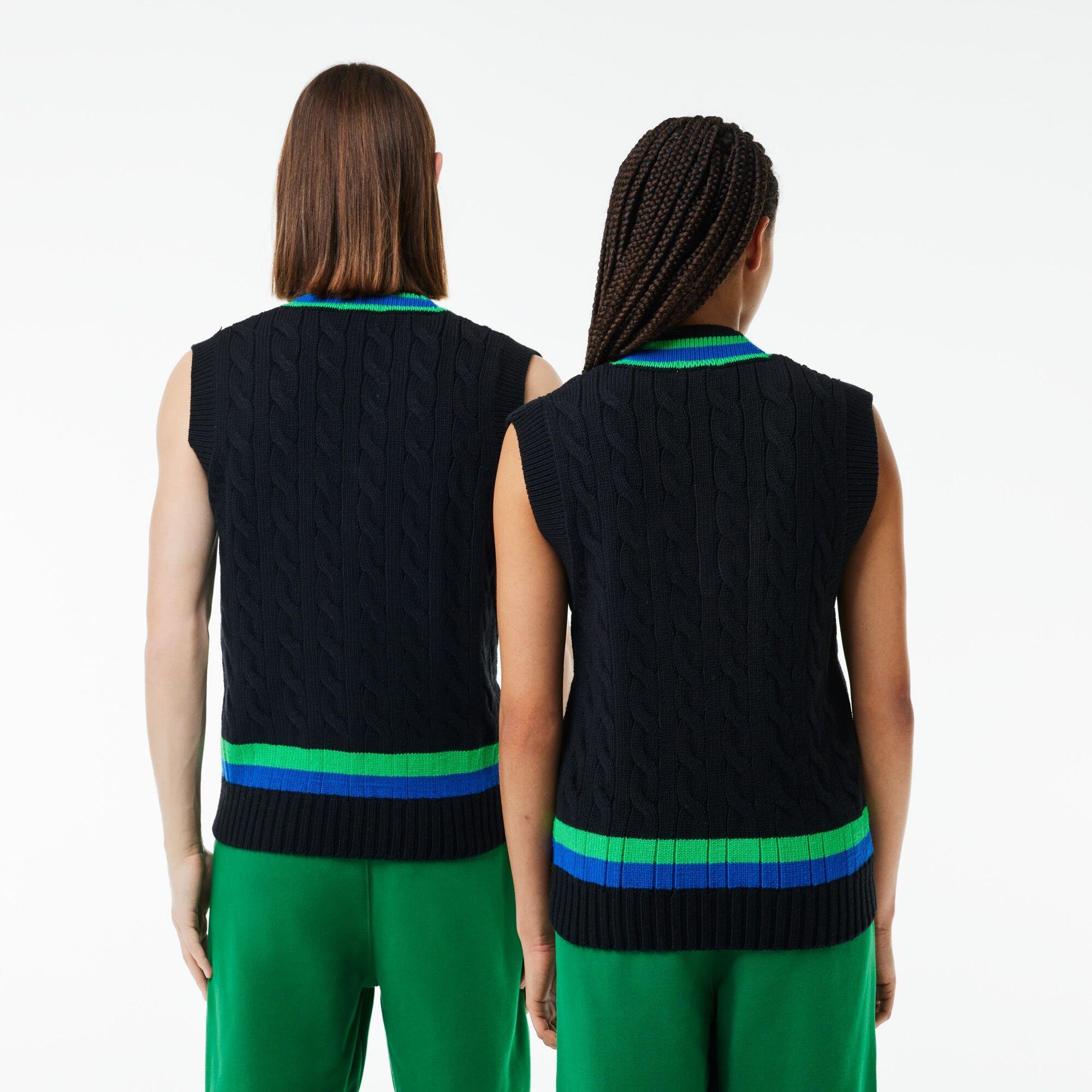 Lacoste | V Neck Cable Knit Sweater Vest | Knitted Vests | USC