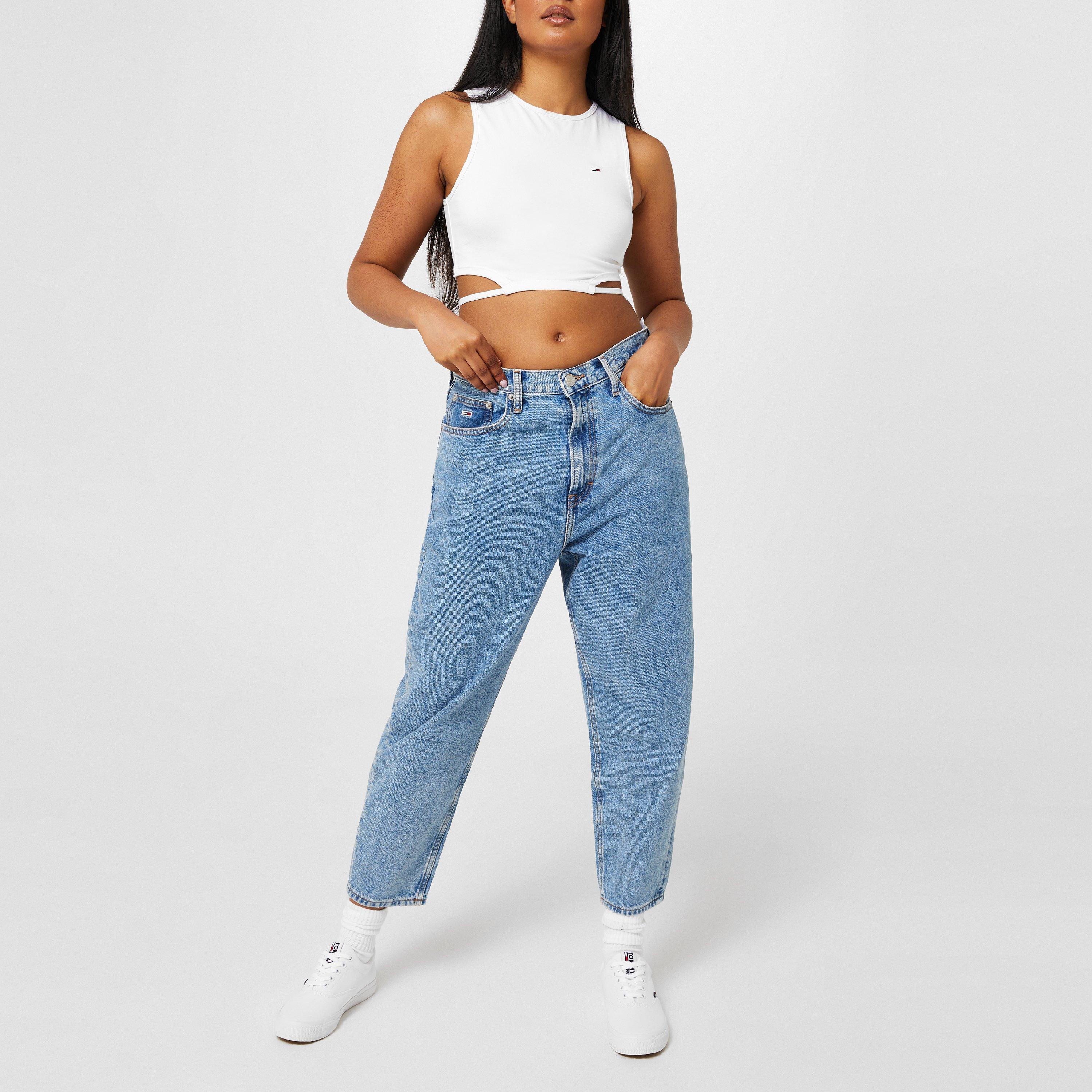 Tommy Jeans | Women's Tapered Mom High Waisted Cotton Straight Leg ...
