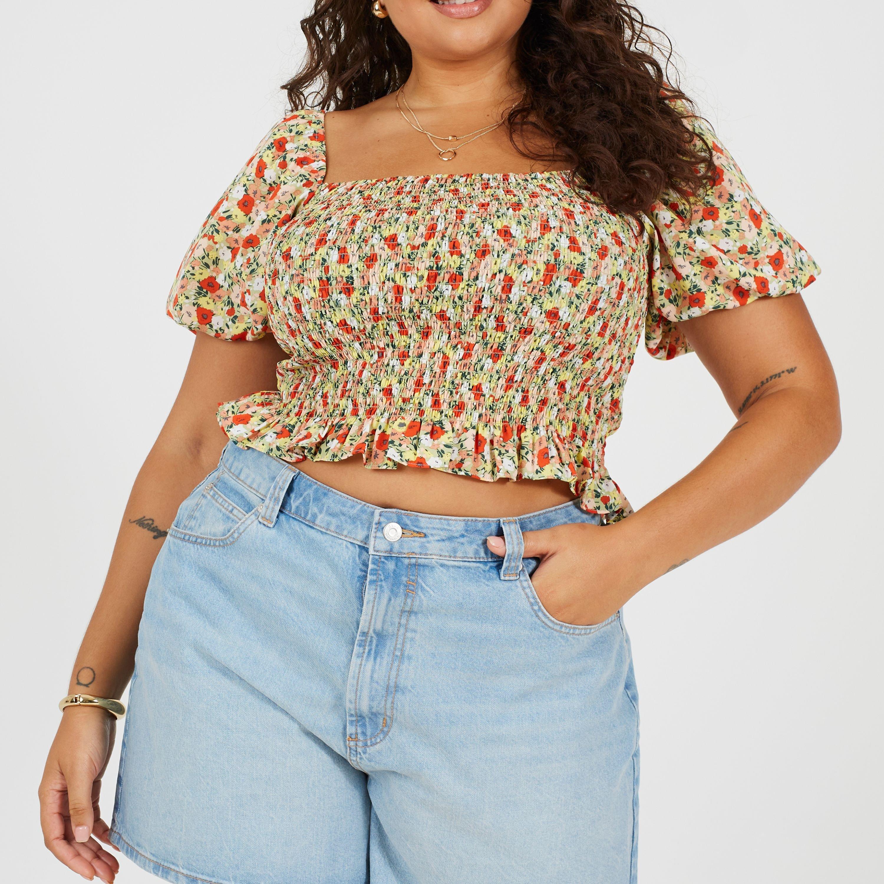Brave Soul Plus Size Womens Puff Sleeve Top with Ruched and Tie Details ...
