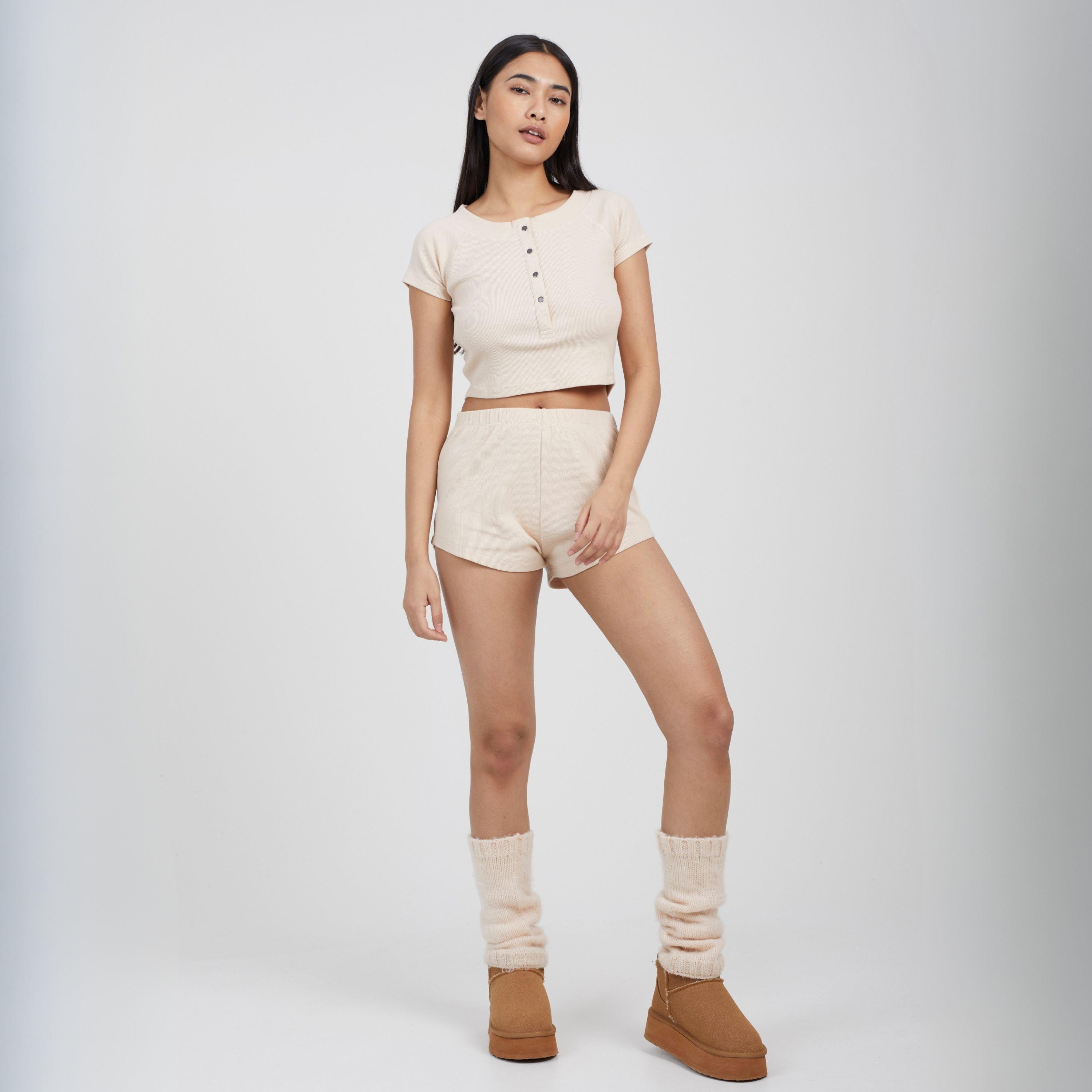 Brave Soul | Womens Lounge Set with Henley Cropped Tee & Matching ...