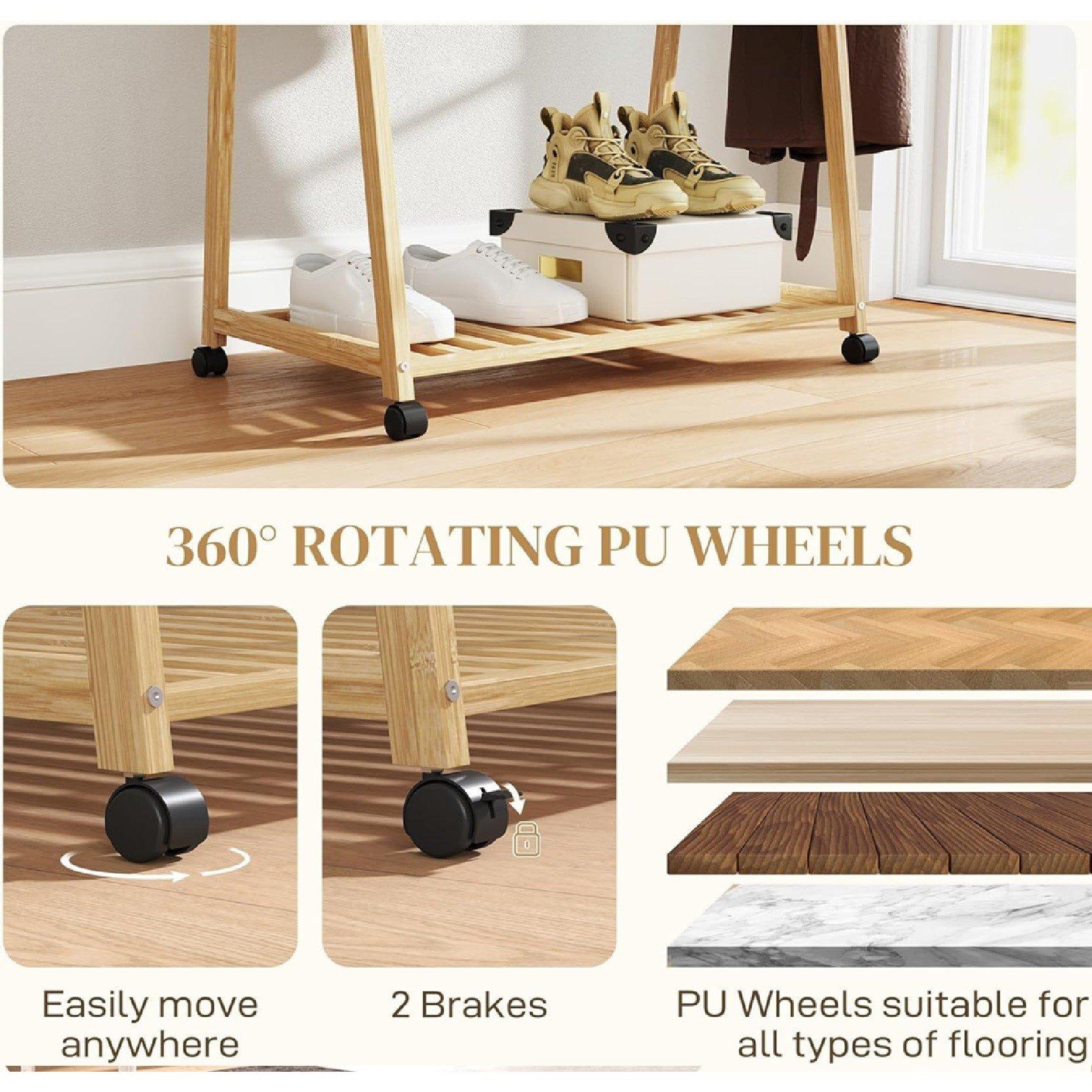 HOMCOM | Bamboo Clothes Rack with Shelves and Hooks | Clothing Rails ...