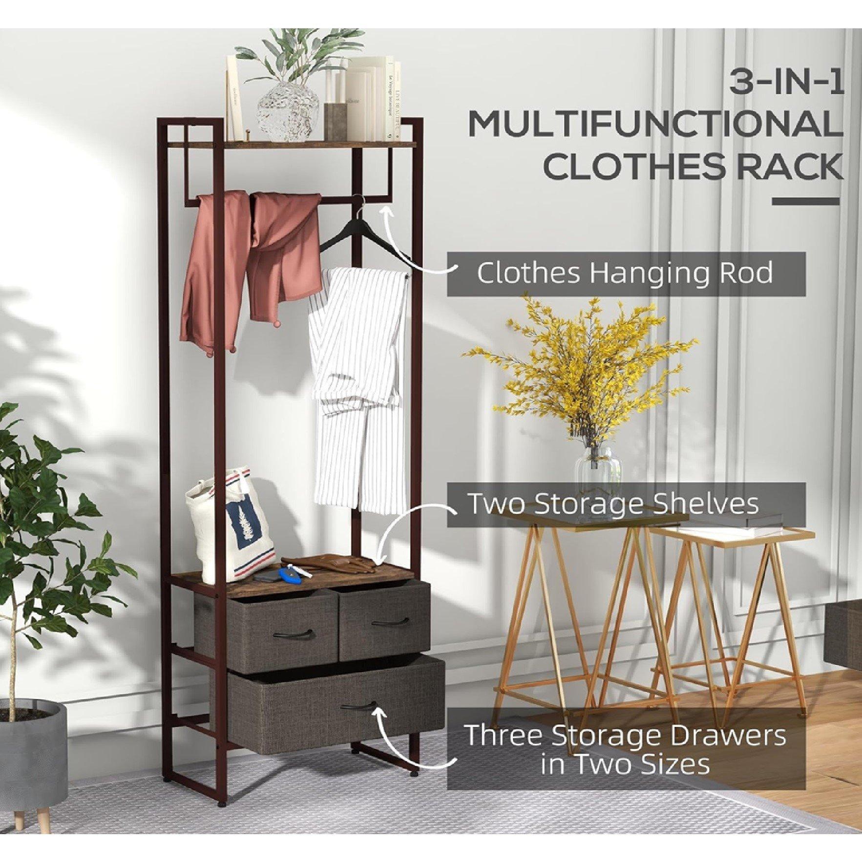 HOMCOM | Compact Clothes Rail with Drawers and Shelf | Clothing Rails ...
