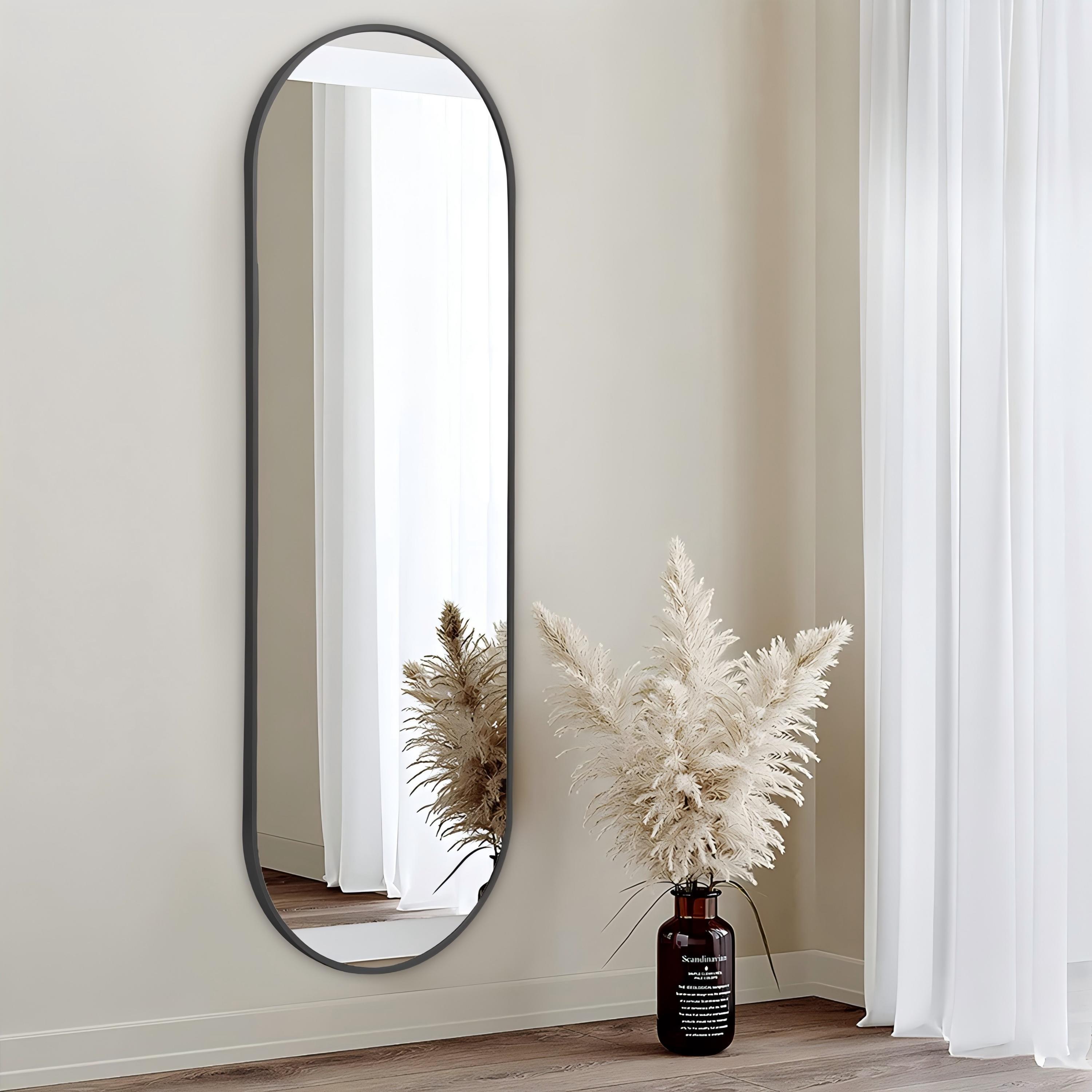 LIFE IDEAS | Black Oval Frame Self-adhesive Full Length Mirror | Wall ...
