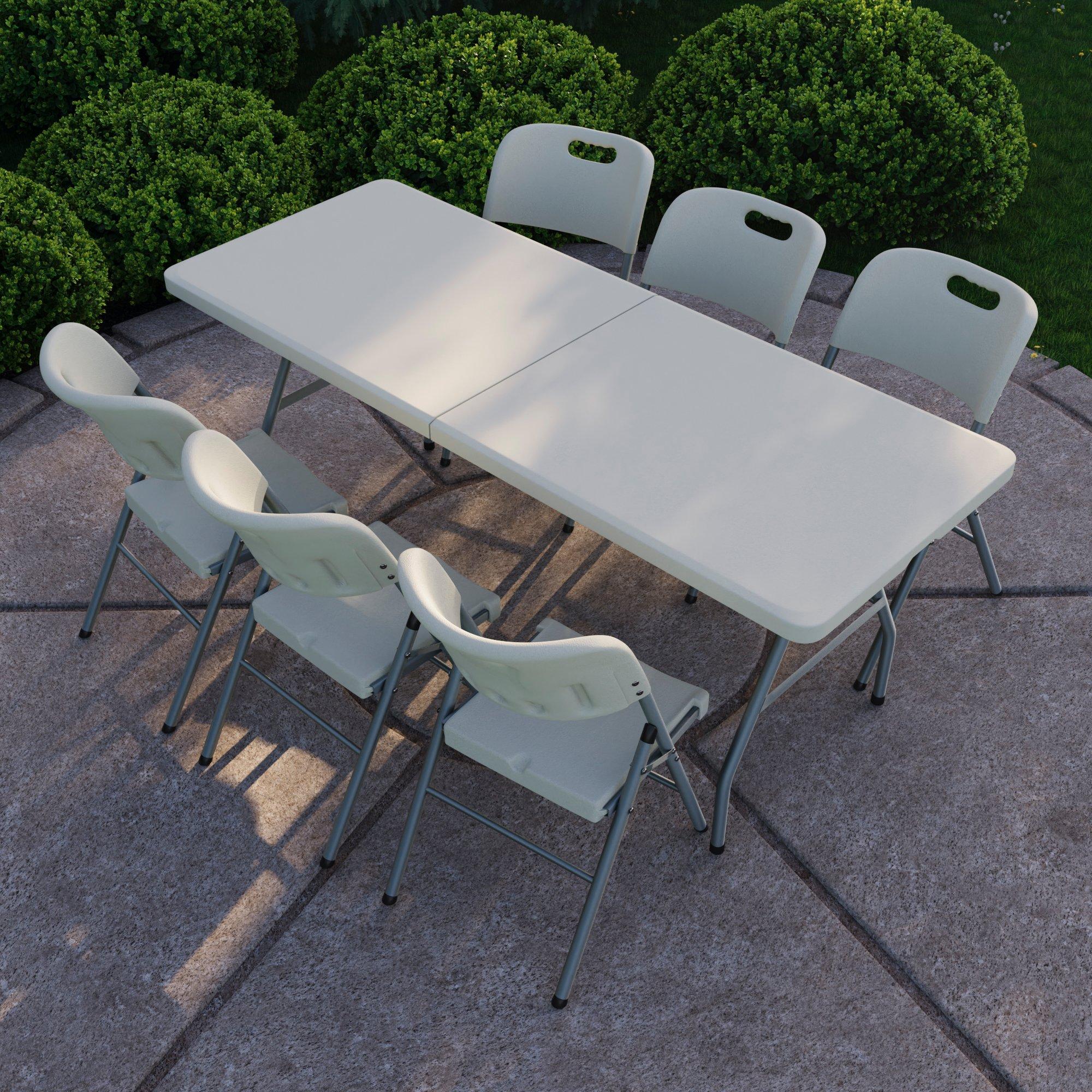 Lassic | Outdoor Trestle Folding Table 6ft 6 Folding Chairs | Garden ...