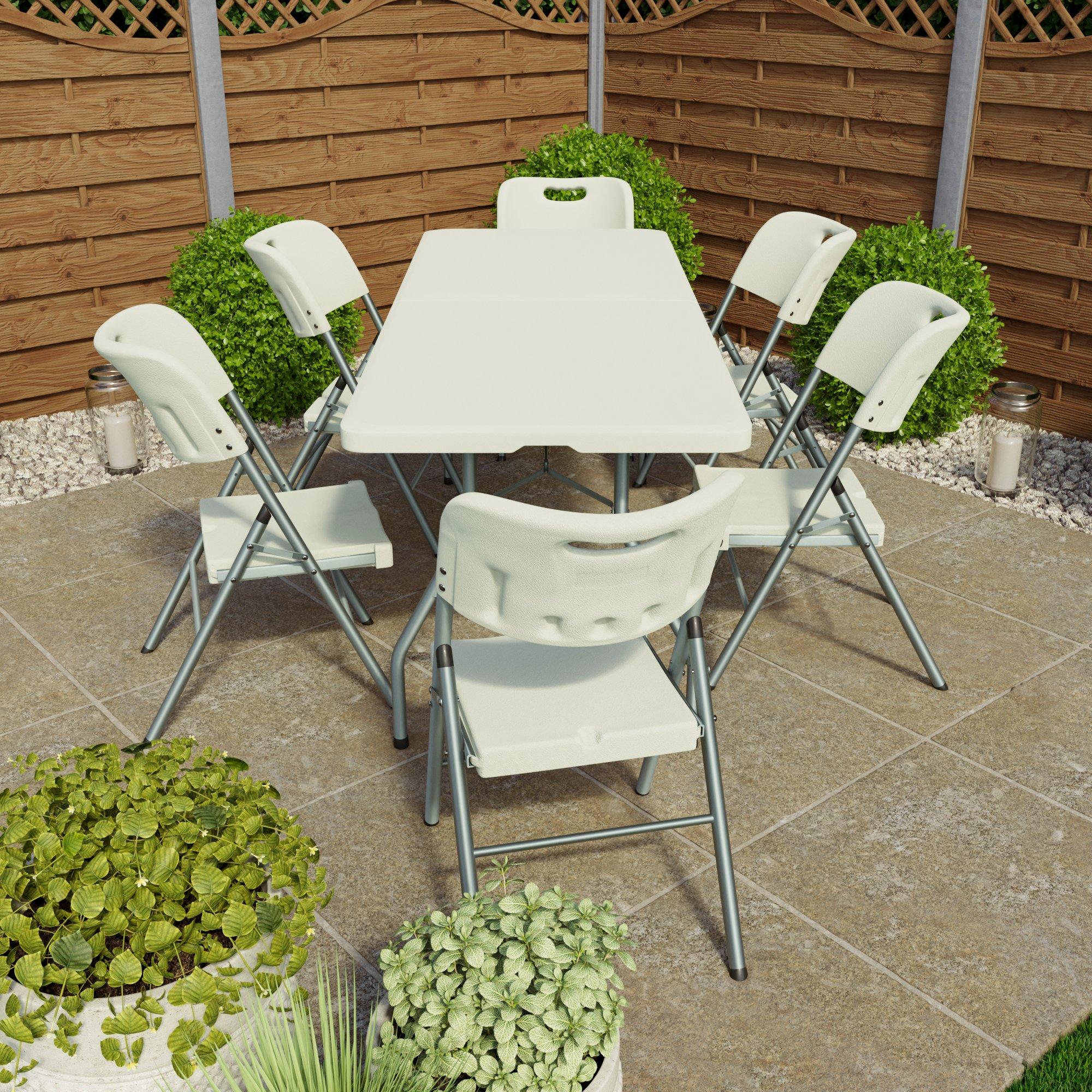 Lassic | Outdoor Trestle Folding Table 6ft 6 Folding Chairs | Garden ...