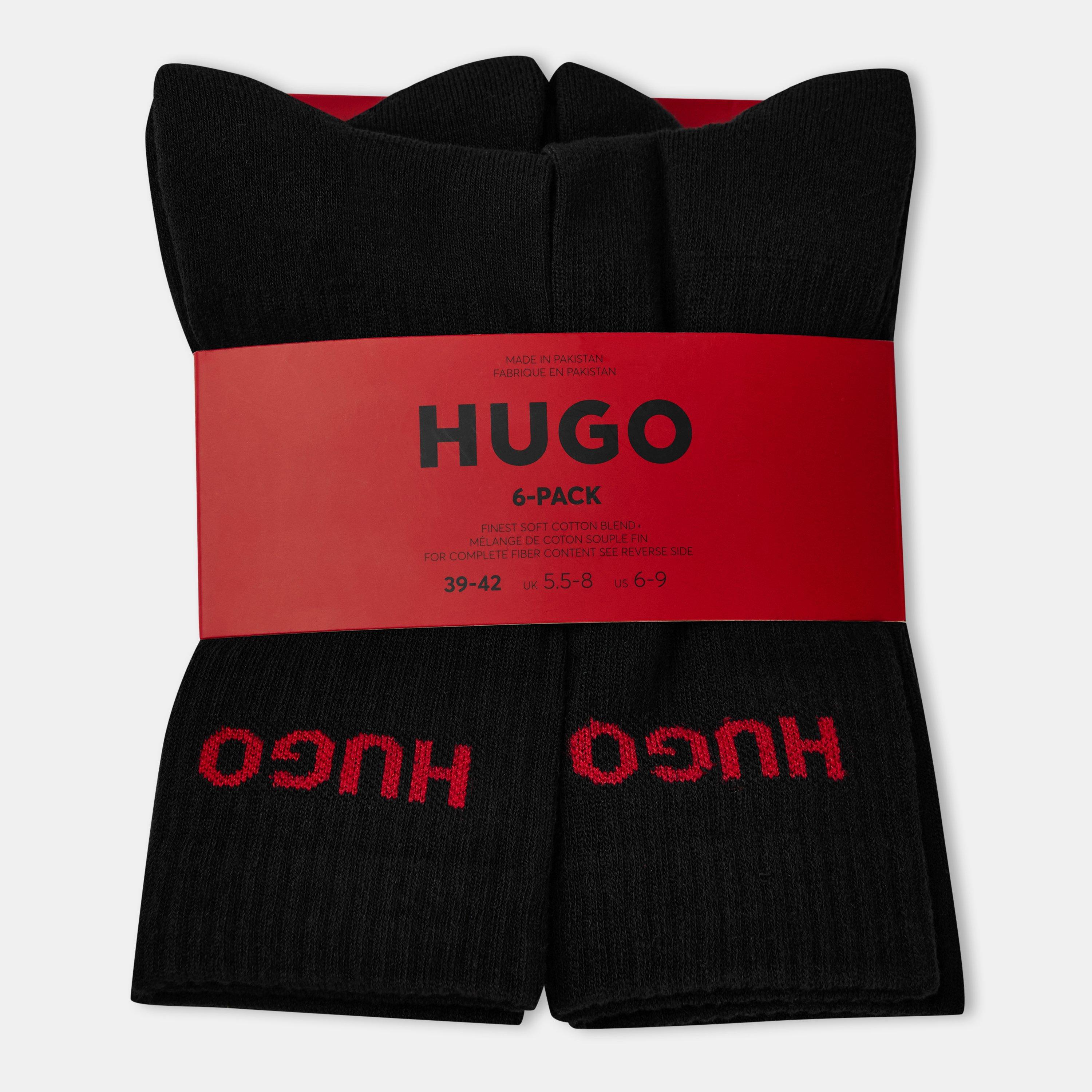 Hugo Mens HUGO Ribbed Logo 6-Pack Crew Socks | FRASERS