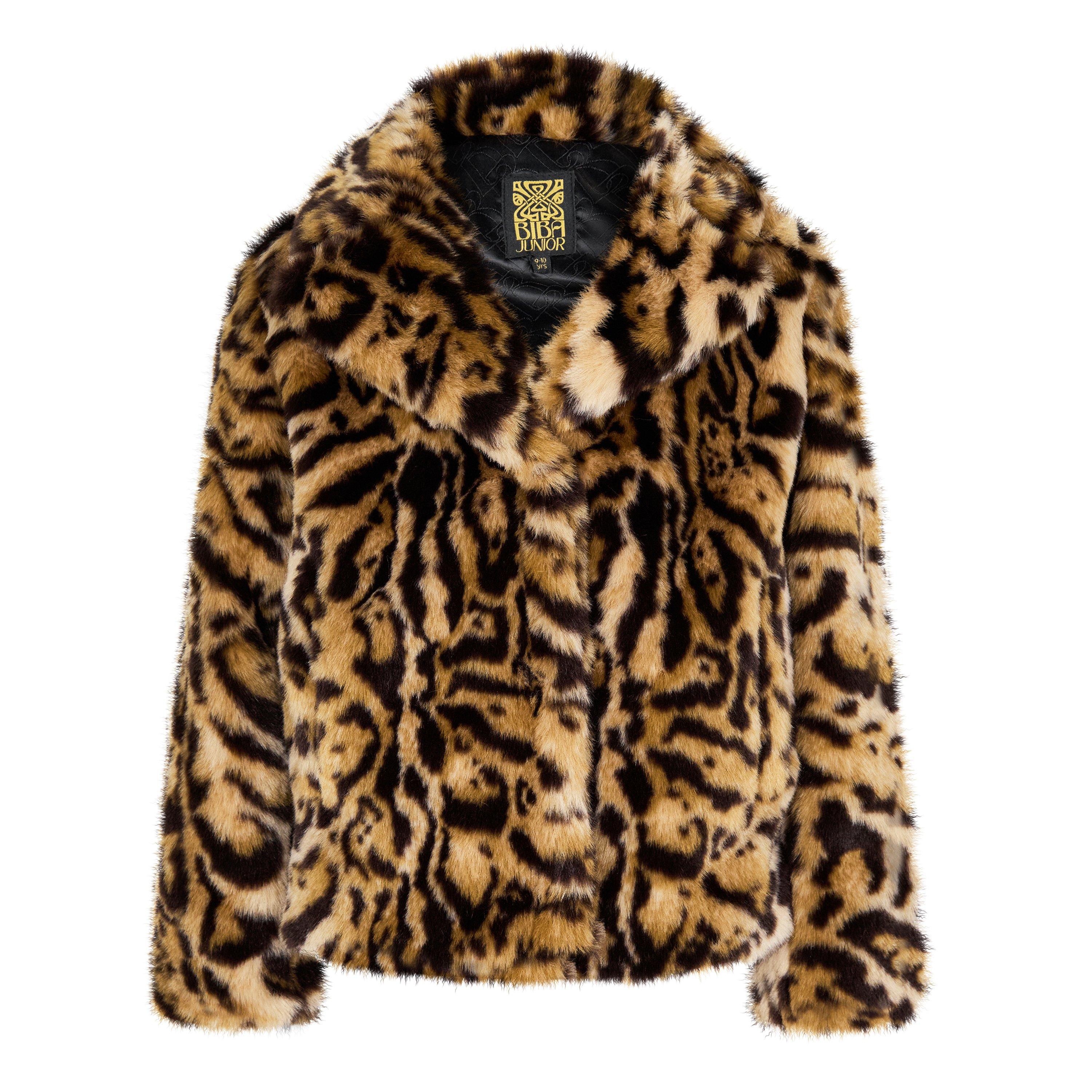 Biba Kids' Leopard Print Faux Fur Long Sleeve Jacket | FRASERS