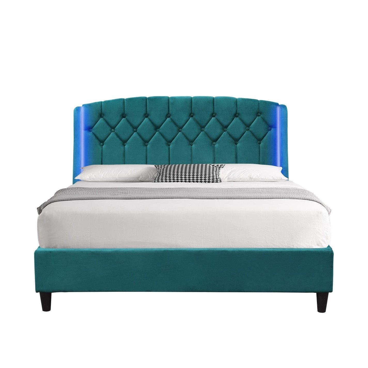 Comfy Living | Diamond Tufted Fabric LED Bed with Mattress | Beds | FRASERS