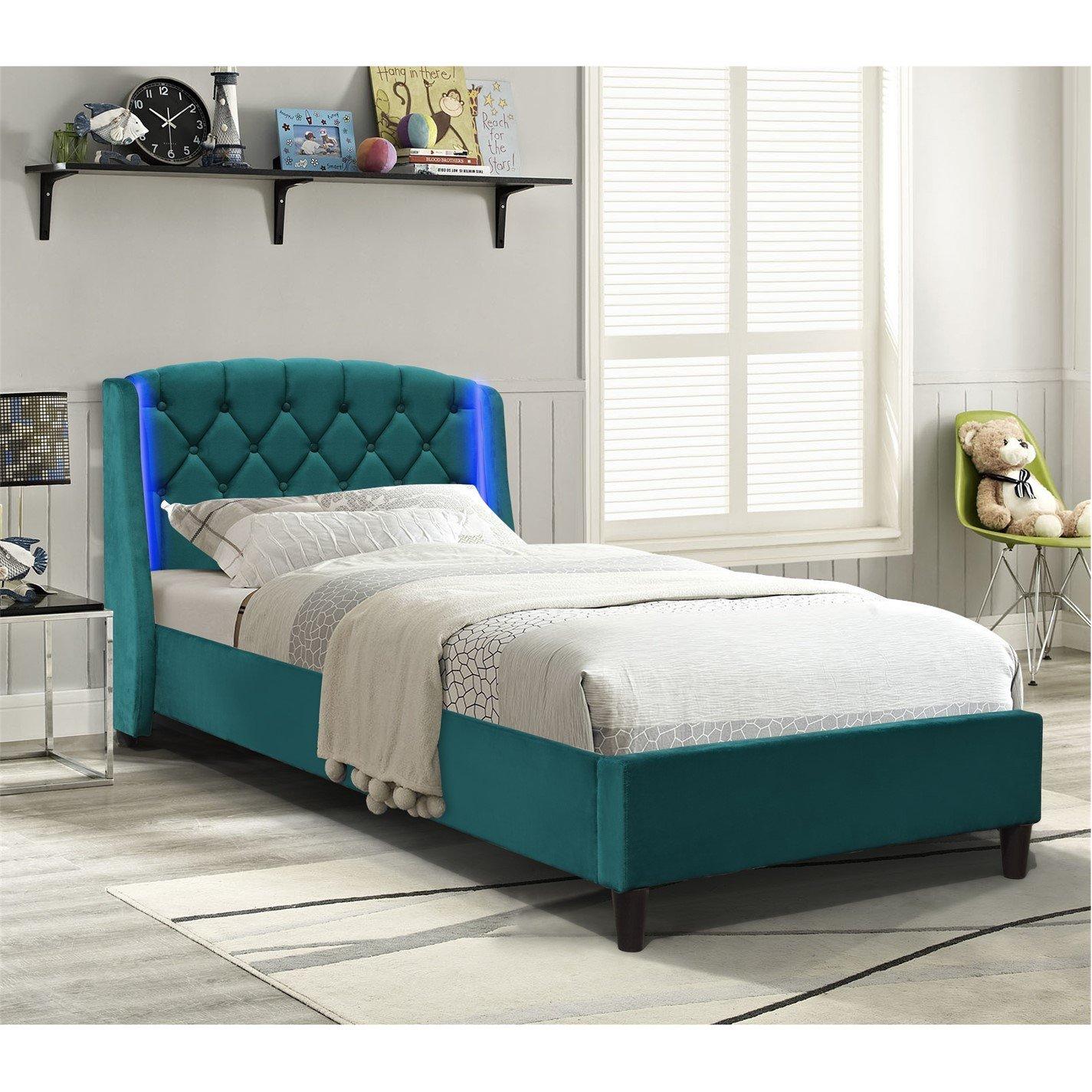 Comfy Living | Diamond Tufted Fabric LED Bed with Mattress | Beds | FRASERS