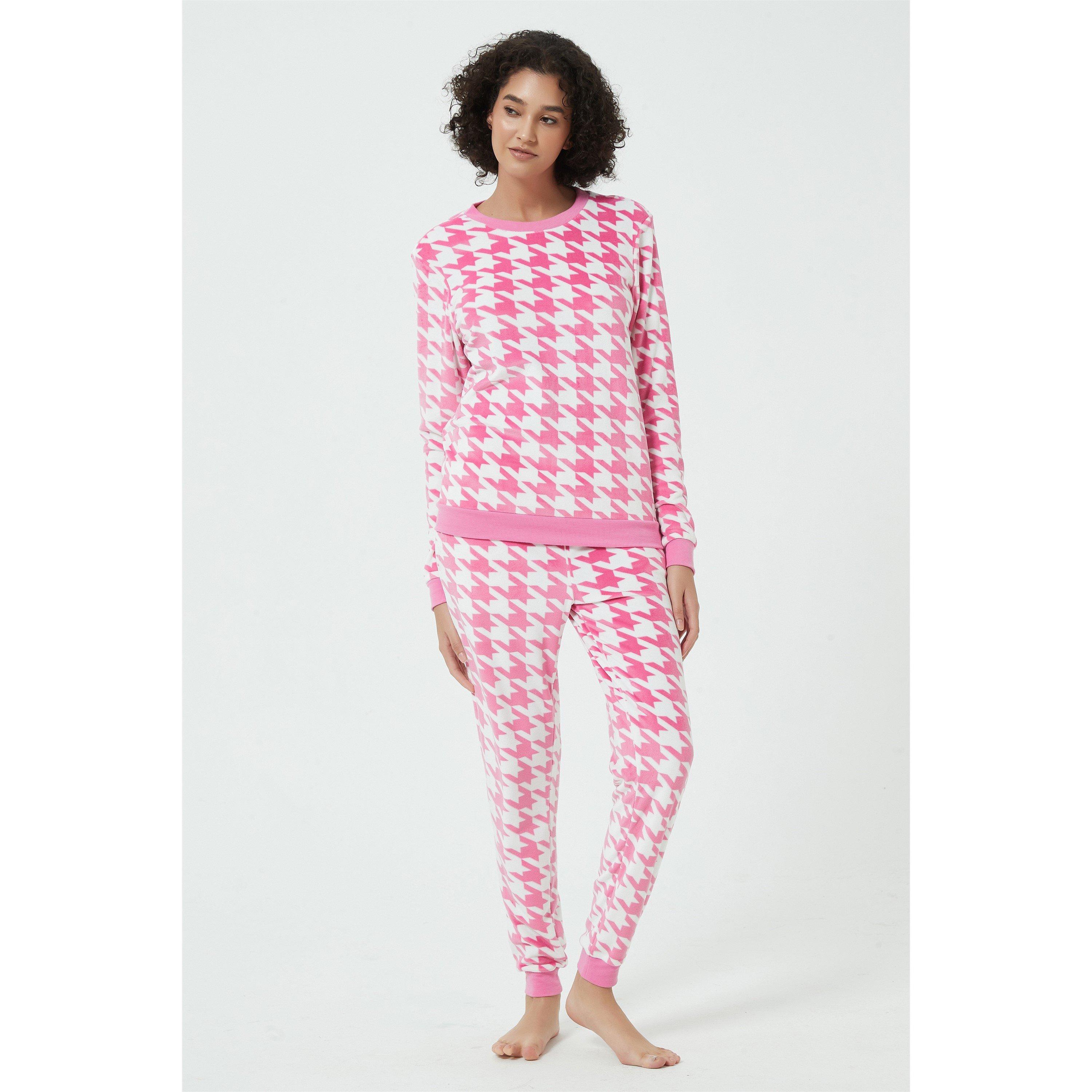 Linea | Velour Houndstooth Long-Sleeve Pyjama Set | Long Sleeve Pyjama ...