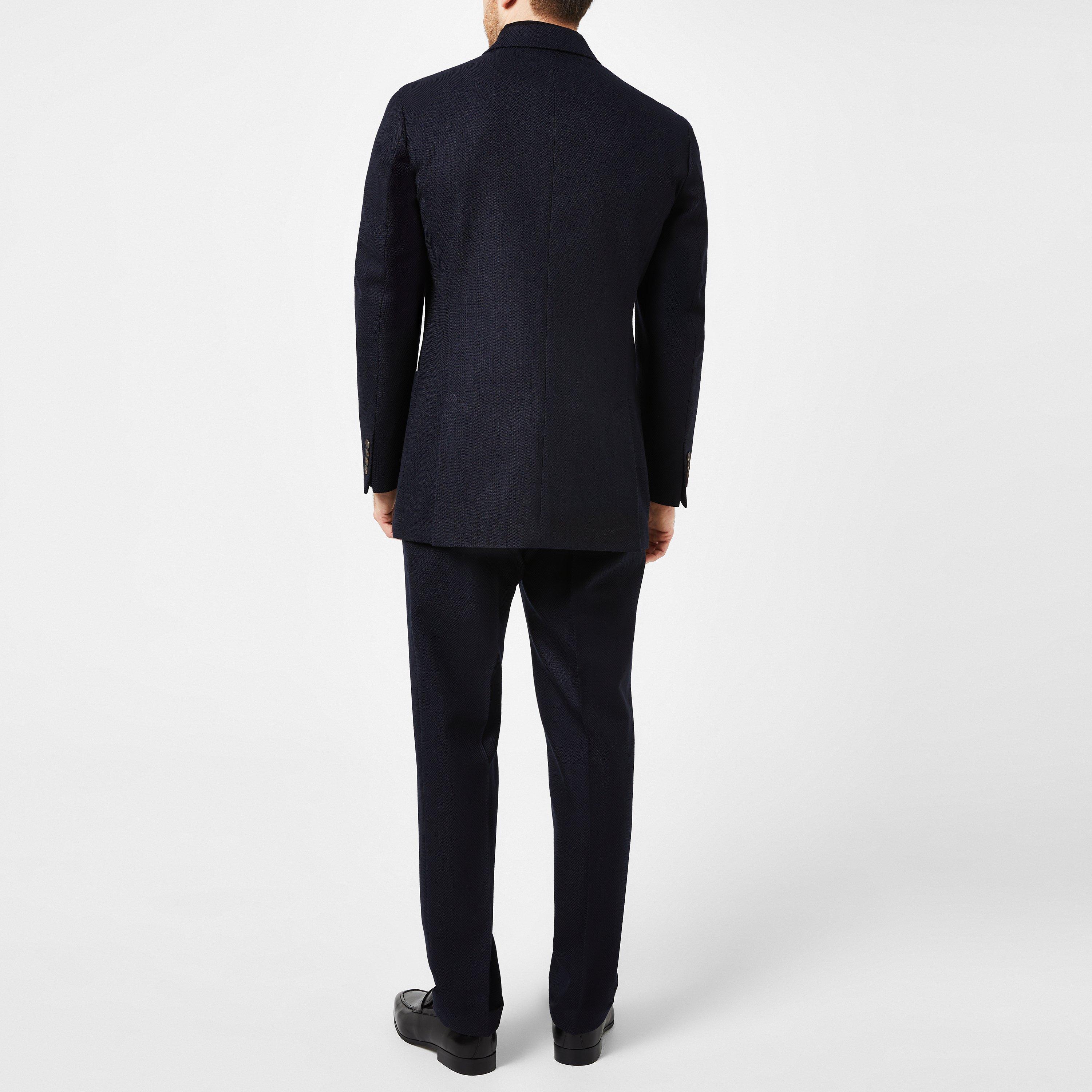 Patrick Grant Studio Men's Bond Navy Herringbone Wool Tailored Fit Suit ...