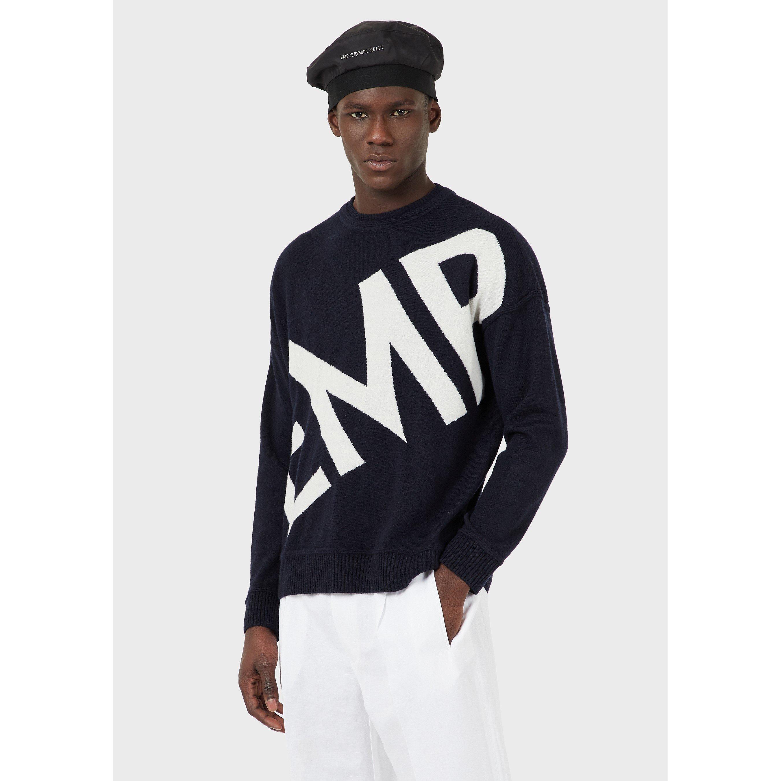 Emporio Armani Logo Knit Crew Sweater Pulls d equipage Sports Direct
