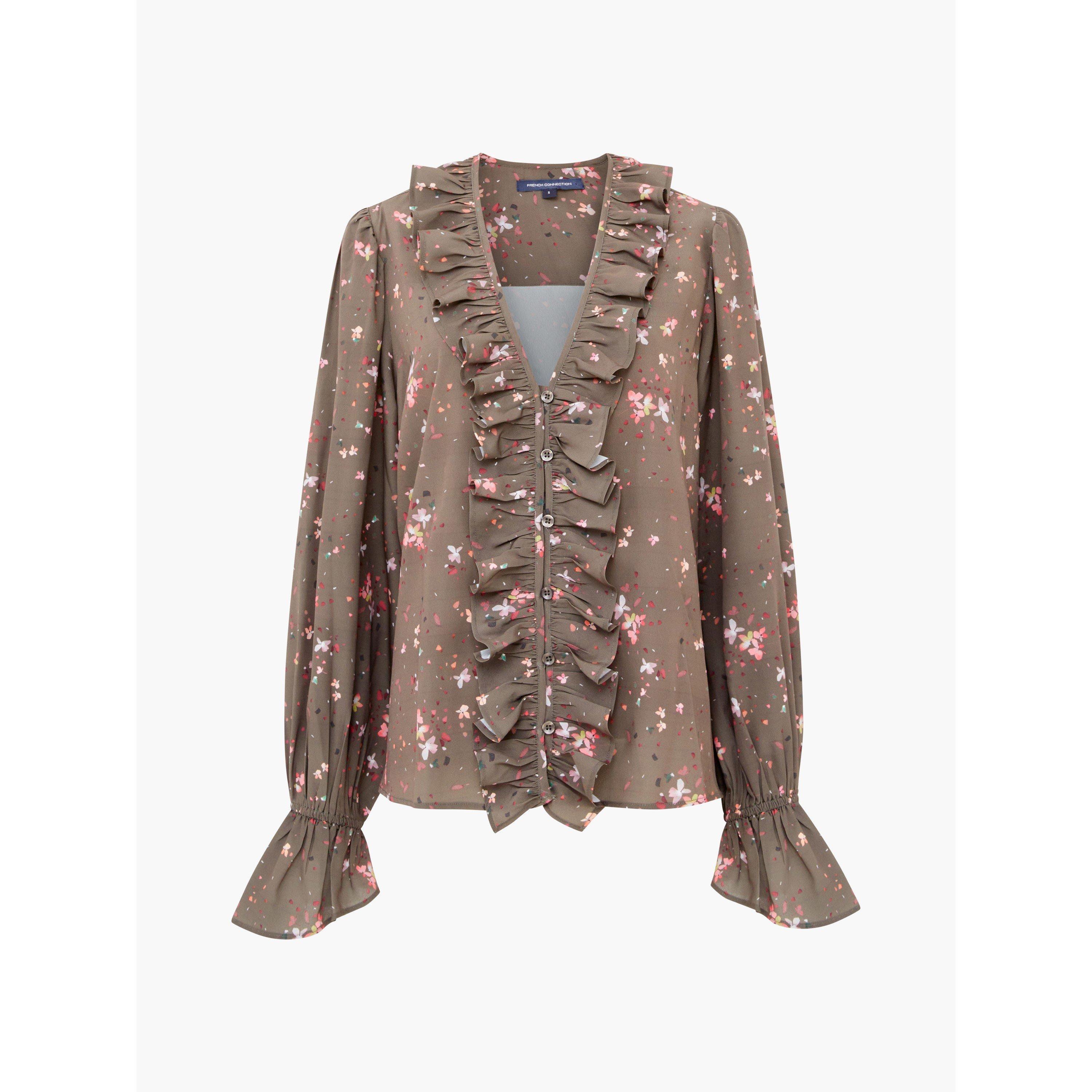 French Connection | Women's Carina Recycled Crepe Ruffle Long-Sleeve ...