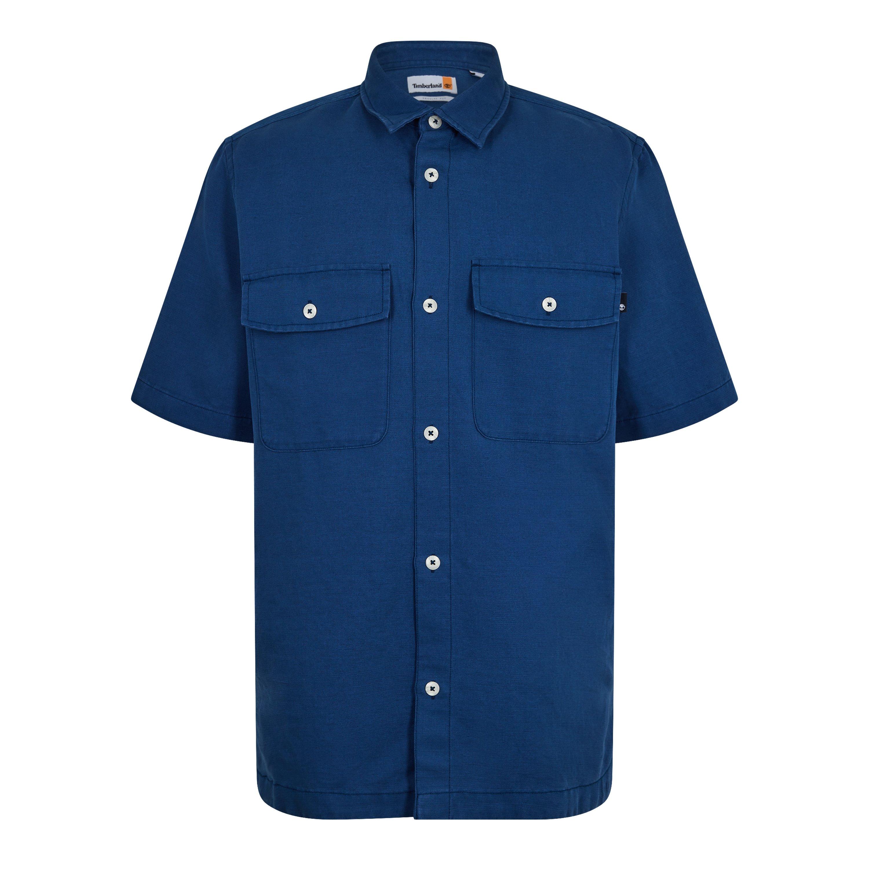 Timberland Men's Linen Utility Overshirt Cotton Short Sleeve Shirt | USC