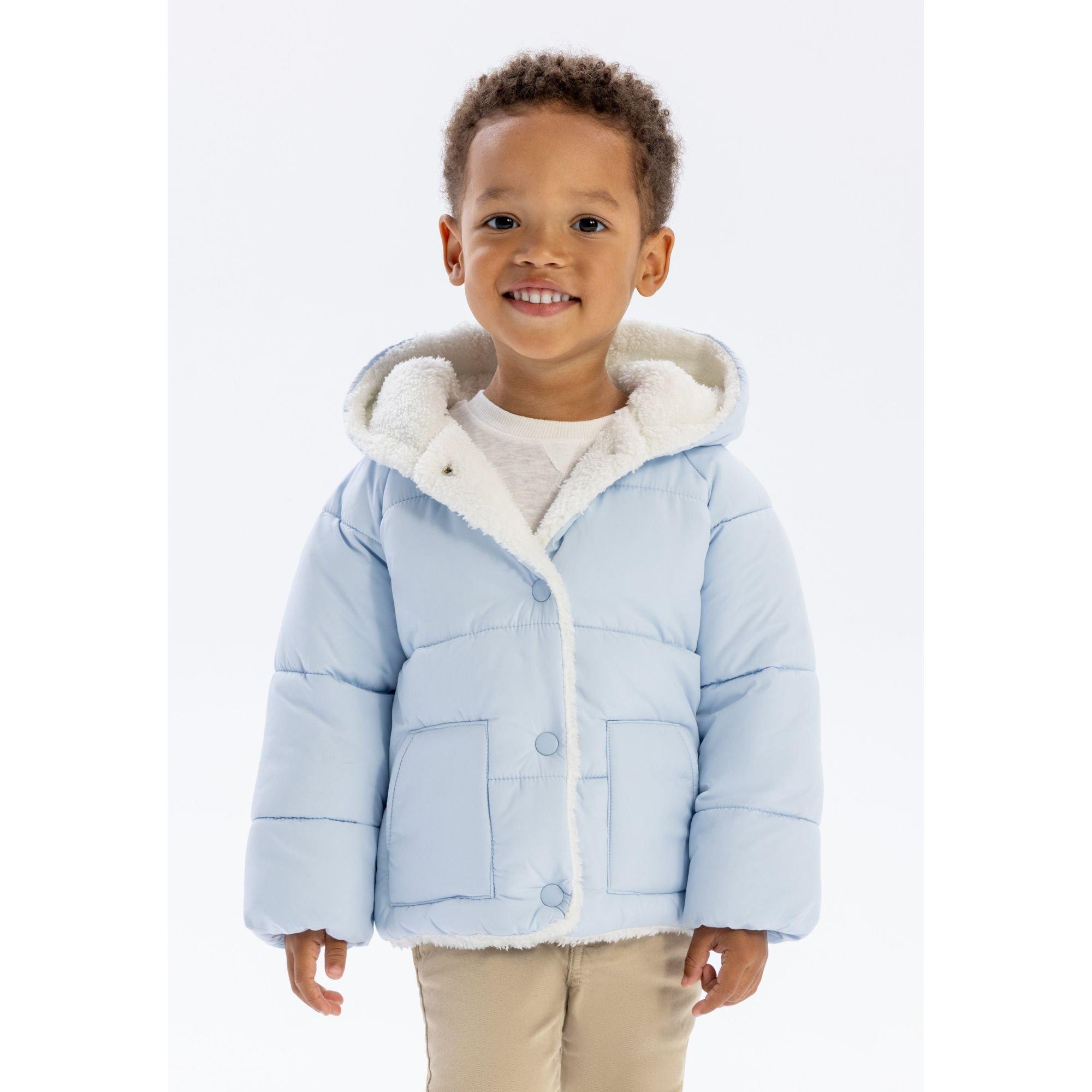 Minoti Baby unisex padded jacket with faux fur trim light blue | FRASERS