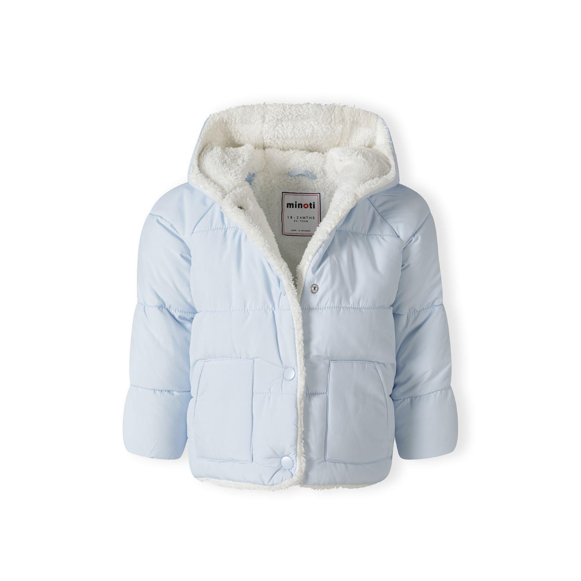 Minoti Baby unisex padded jacket with faux fur trim light blue | FRASERS