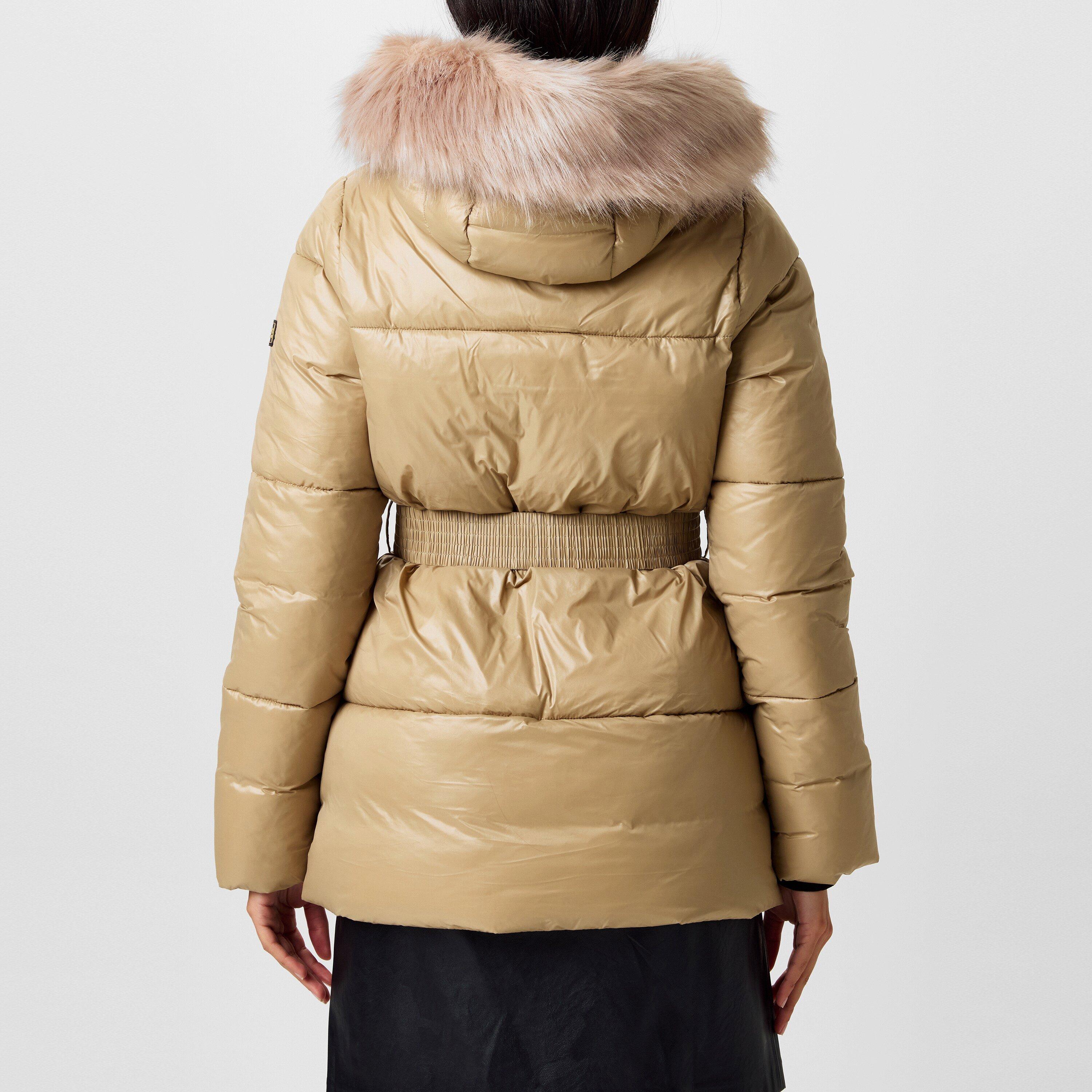 Barbour International Women's Saskia Faux Fur Hood Long Sleeve Short ...