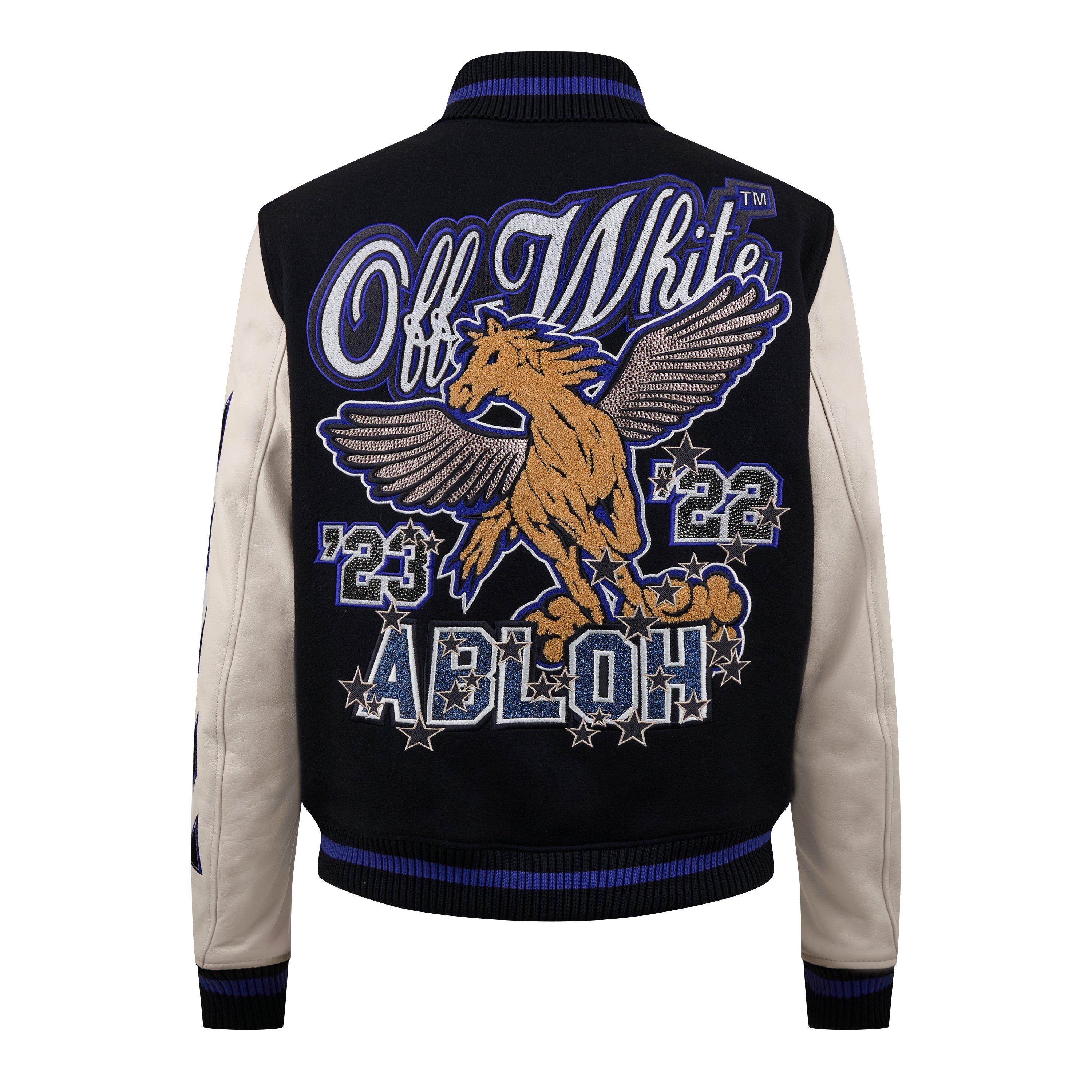 Off White | Men's Off-White Patch Detail Bomber Leather Jacket ...