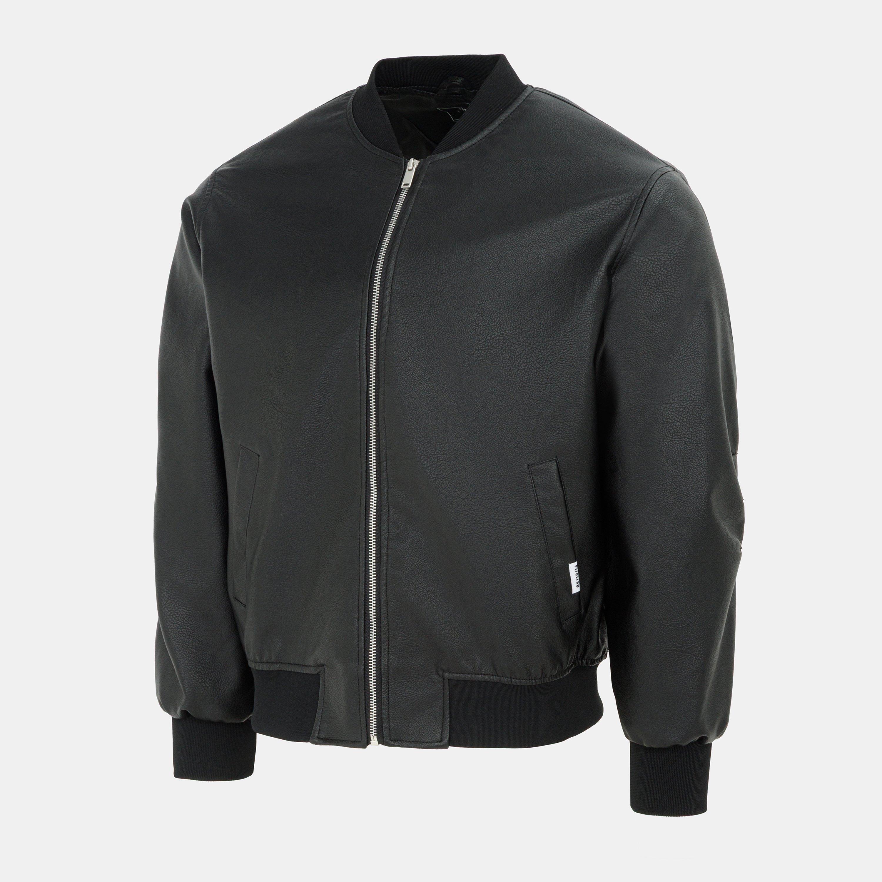 Firetrap Men's PU Quilt Faux Leather Funnel Neck Bomber Jacket | Sports ...