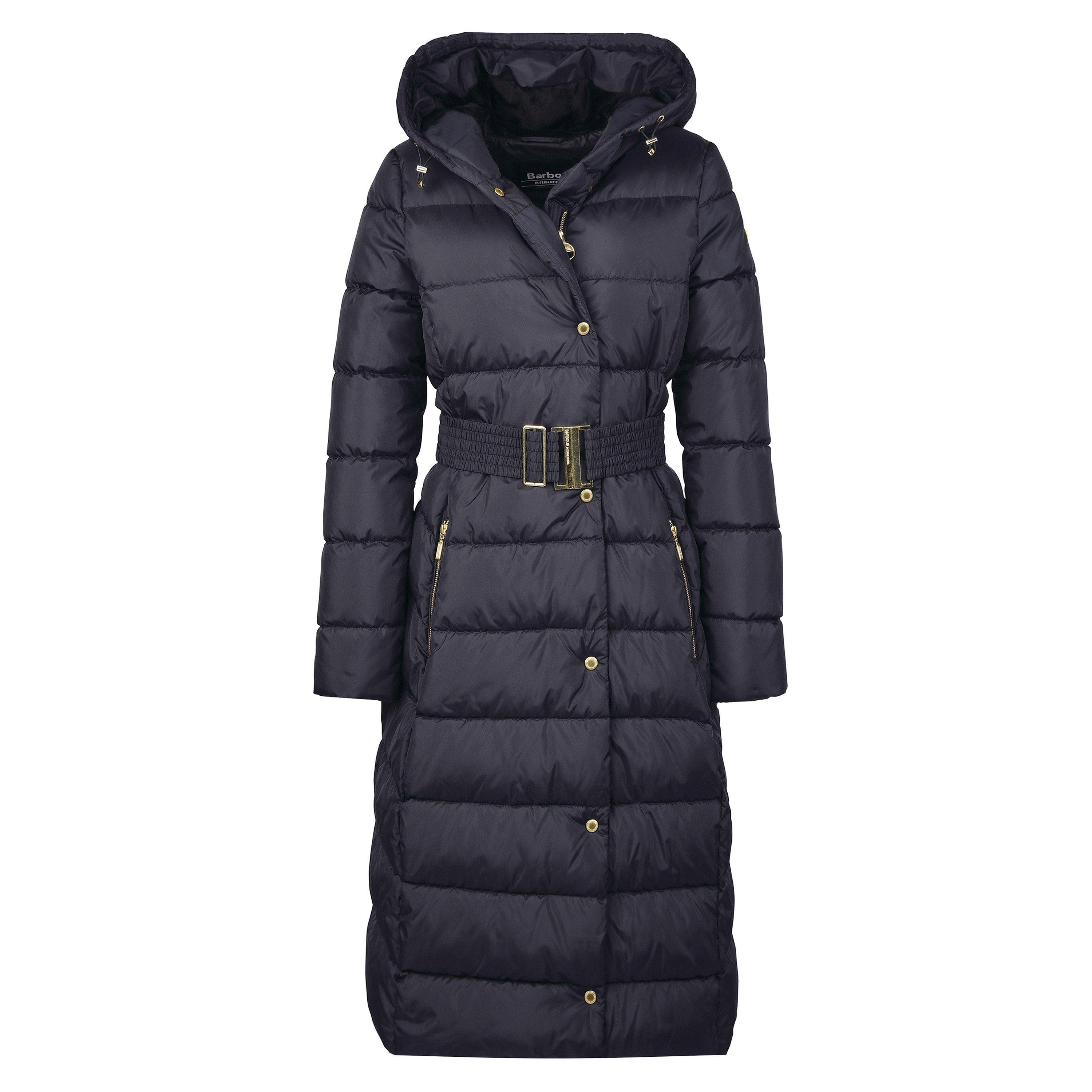 Barbour International | Women's Track Line Hooded Long Sleeve Long Puffer Jacket | Long Puffer ...