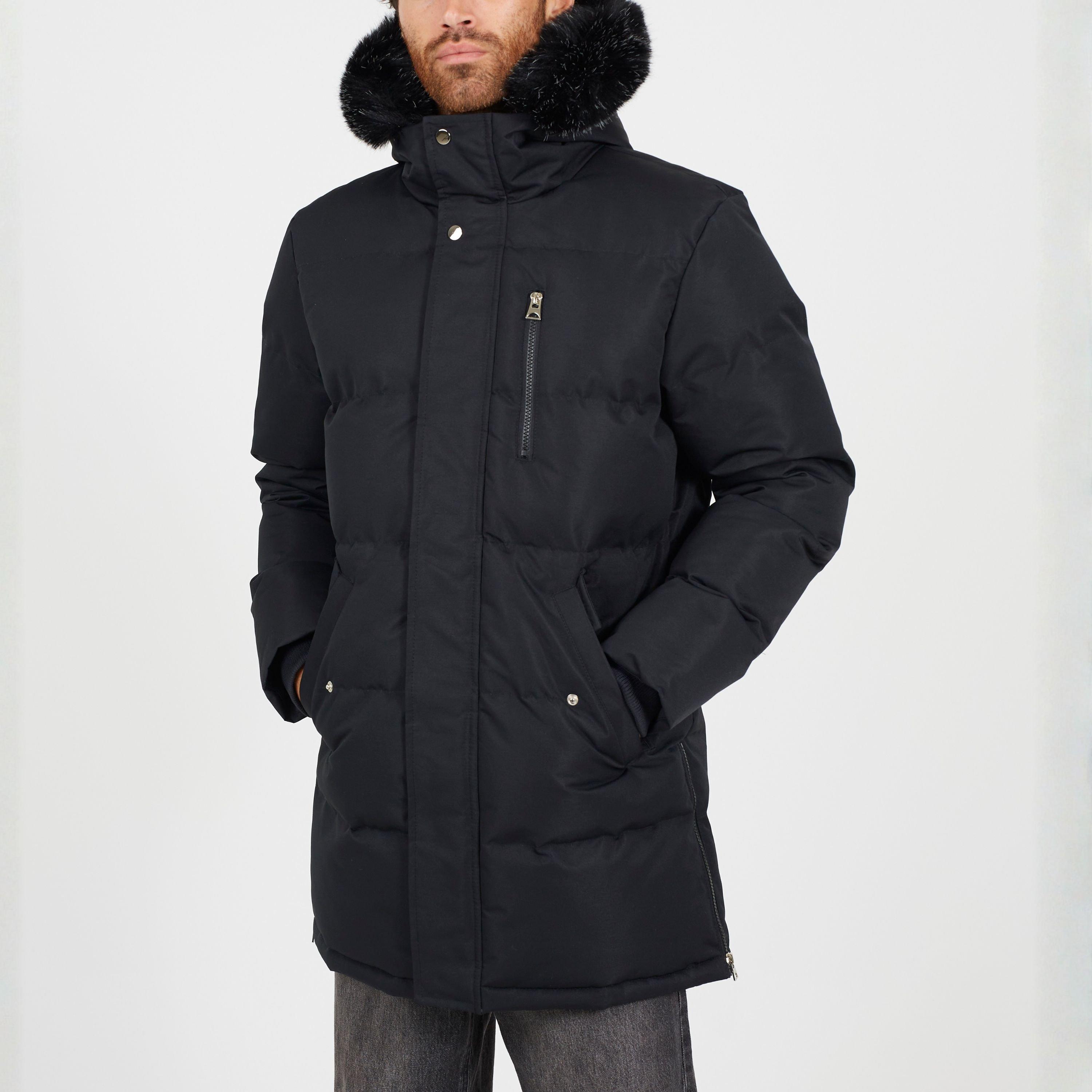 Brave Soul Mens Hooded Parka with Faux Fur Trimmed Hood | FRASERS