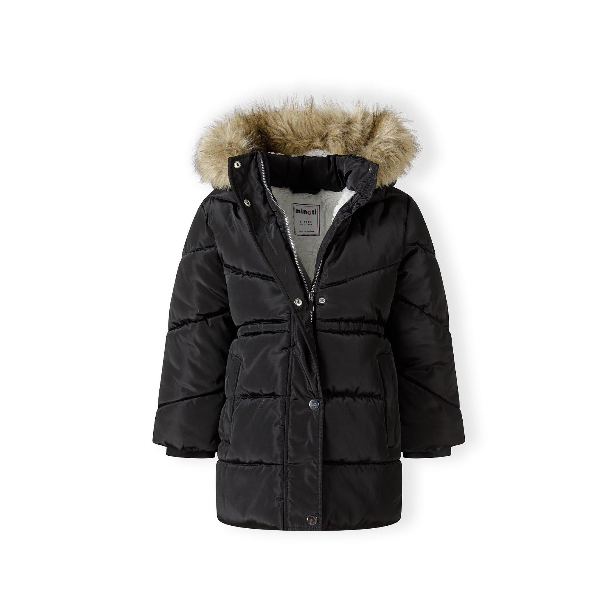 Minoti Girls winter coat with faux fur trim black | FRASERS