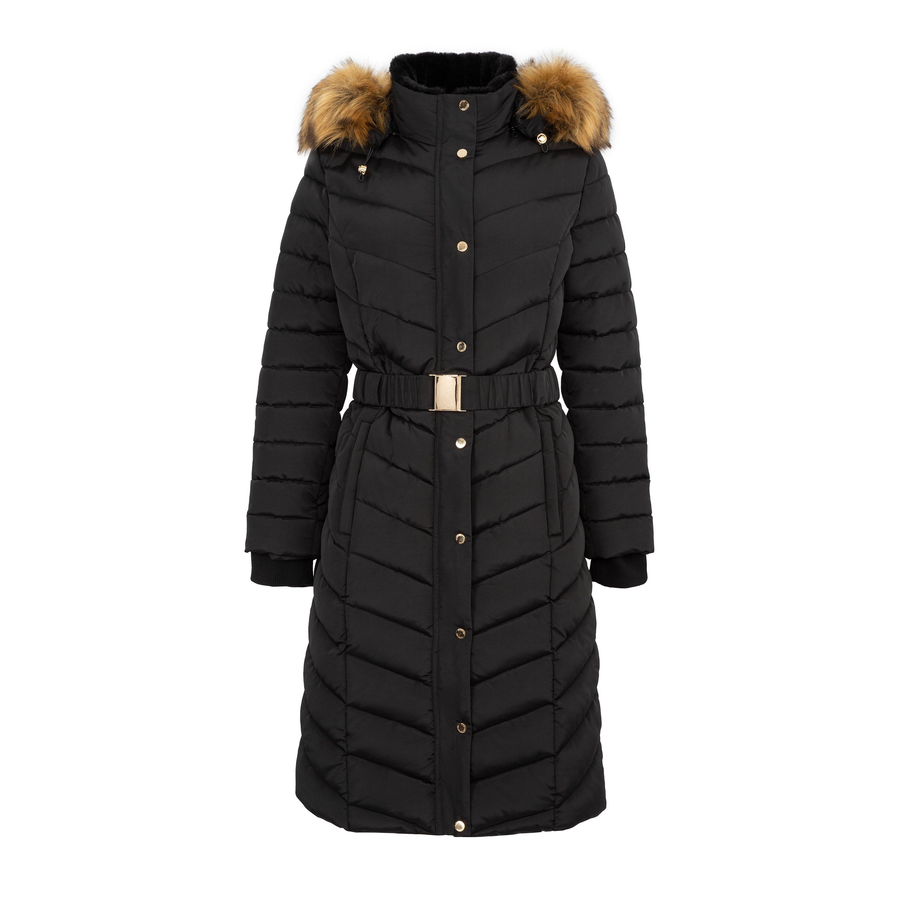 Firetrap Womens Longline Belted Hooded Long Sleeve Puffer Jacket | USC