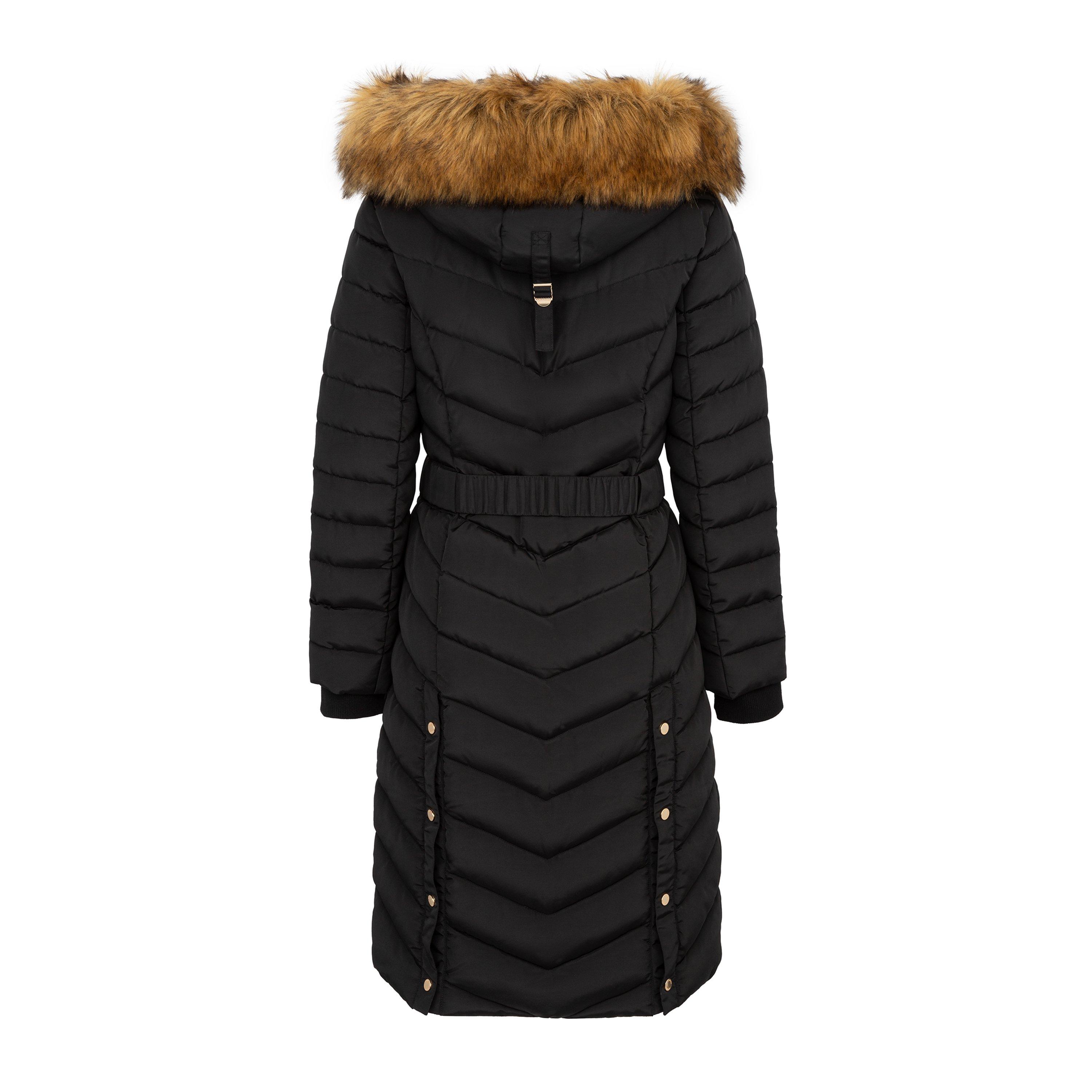 Firetrap Womens Longline Belted Hooded Long Sleeve Puffer Jacket | USC