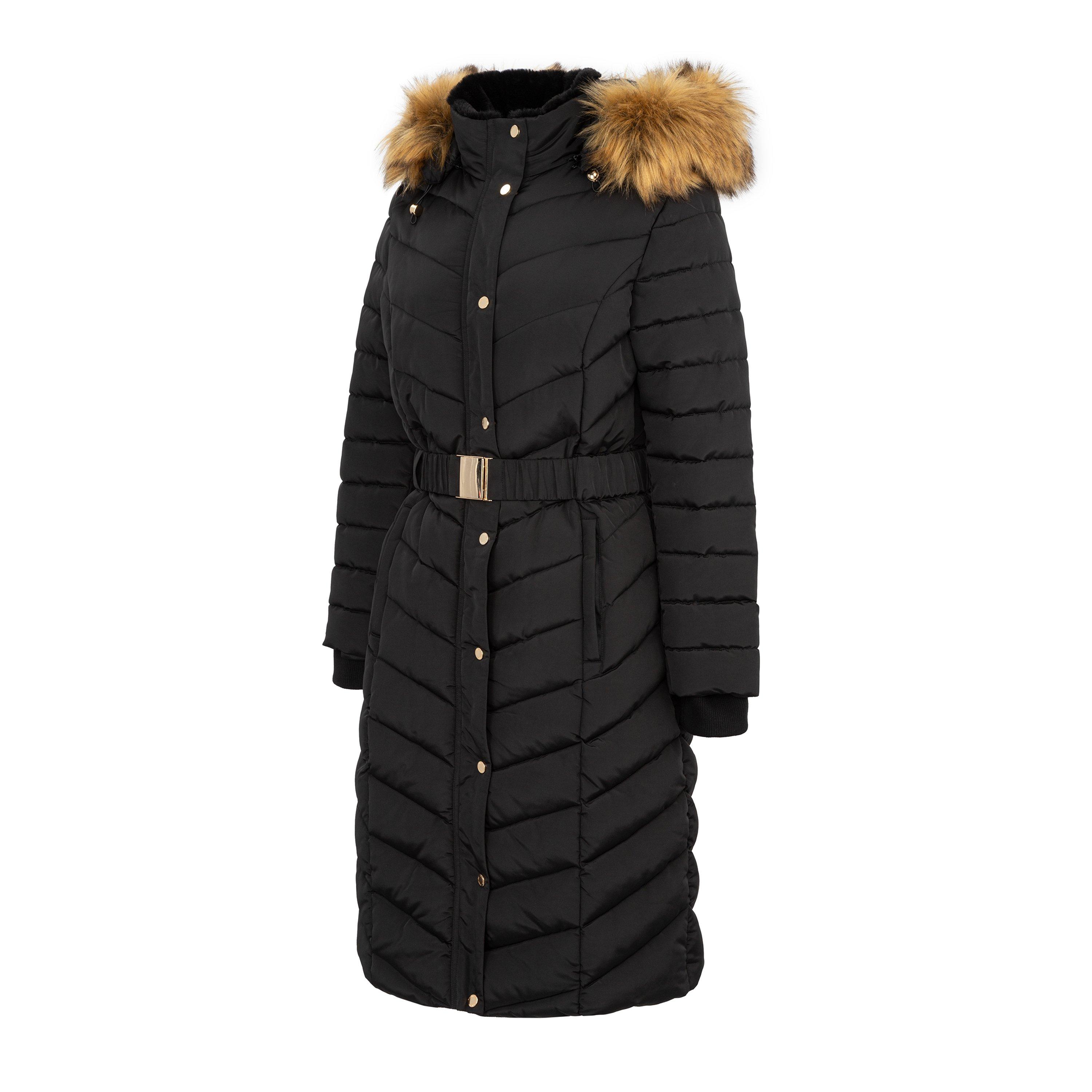 Firetrap Womens Longline Belted Hooded Long Sleeve Puffer Jacket | USC