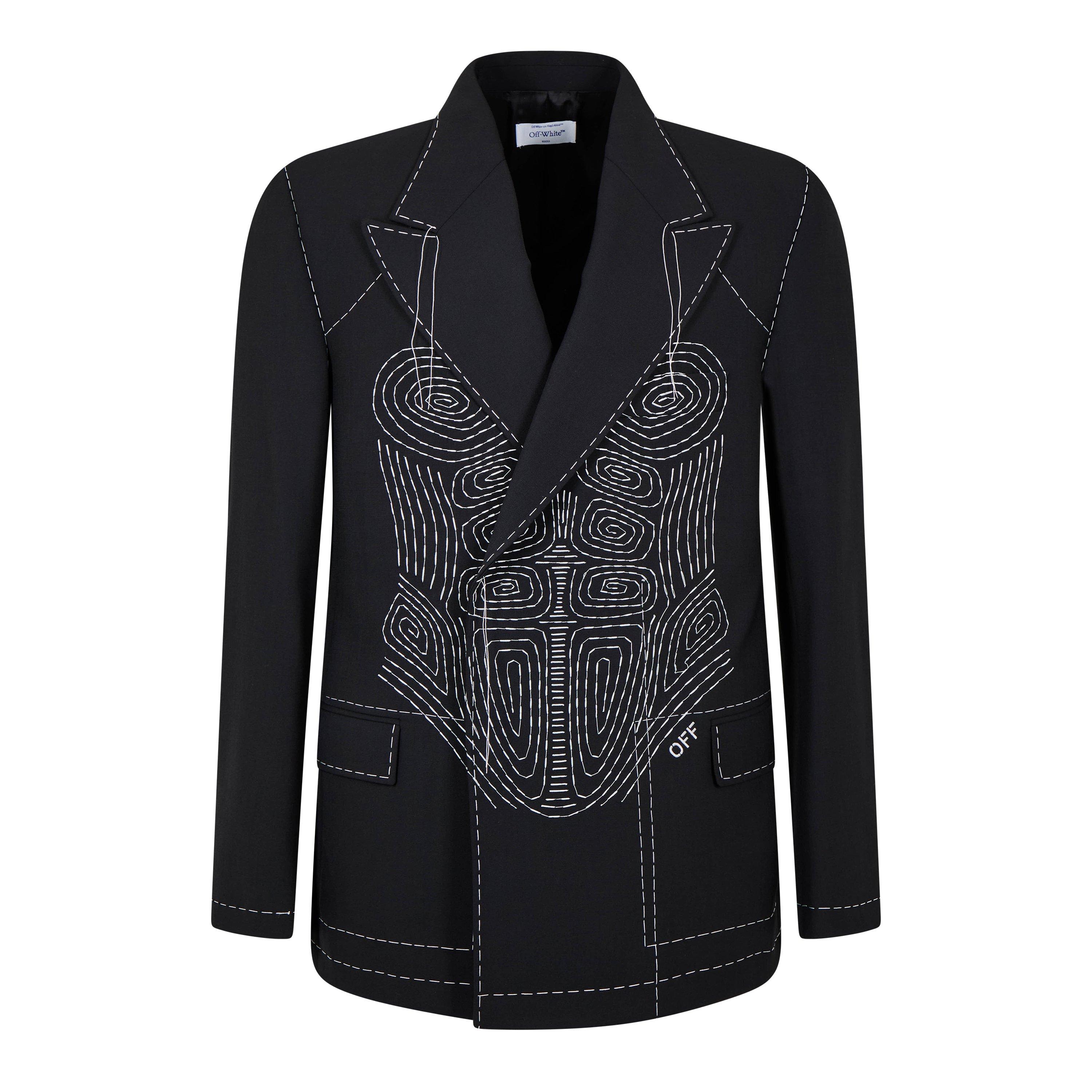 Off White | Men's Body Stitch Double-Breasted Contrast Stitching Long ...