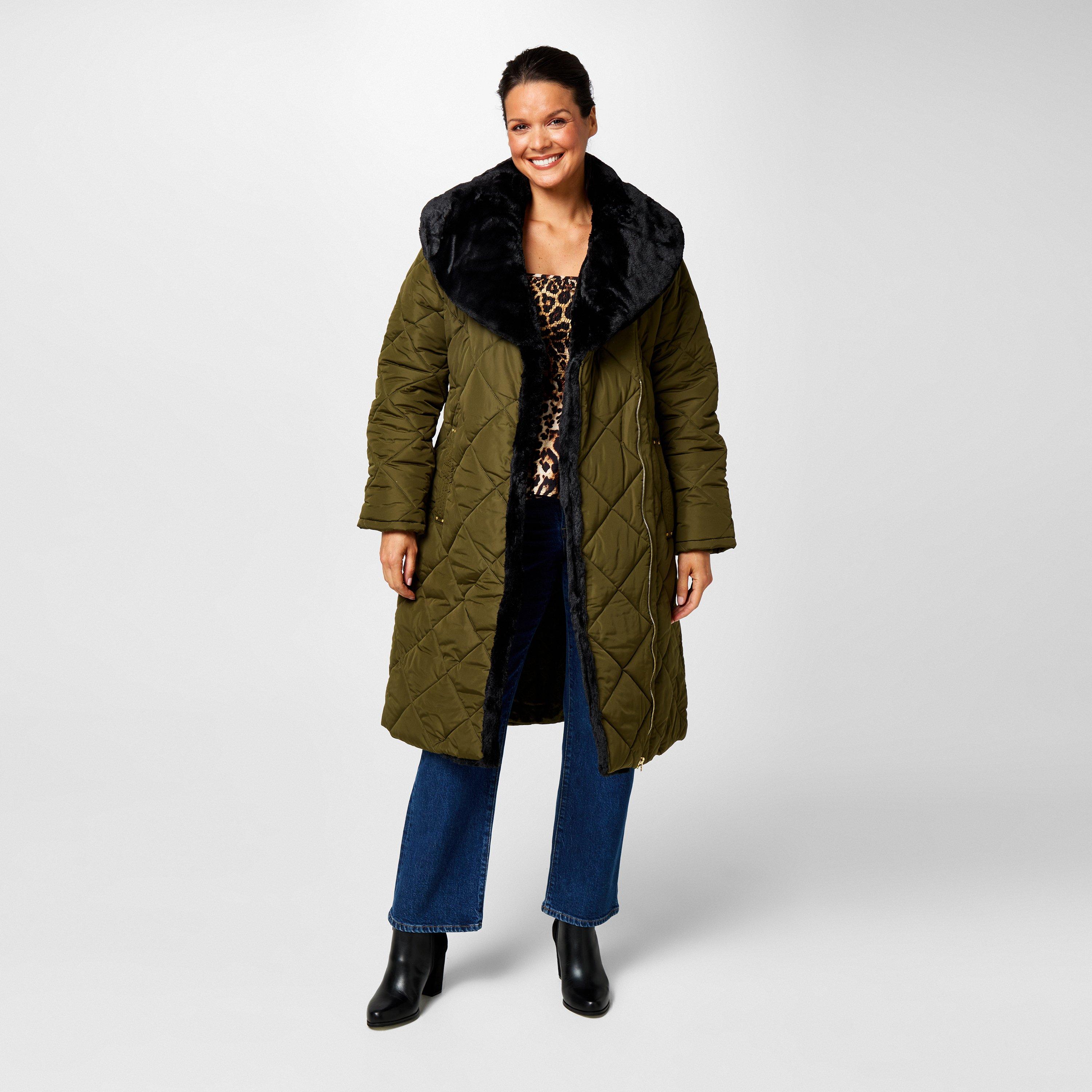 Biba Women's Water Resistant Faux Fur Collar Long Sleeve Short Puffer ...