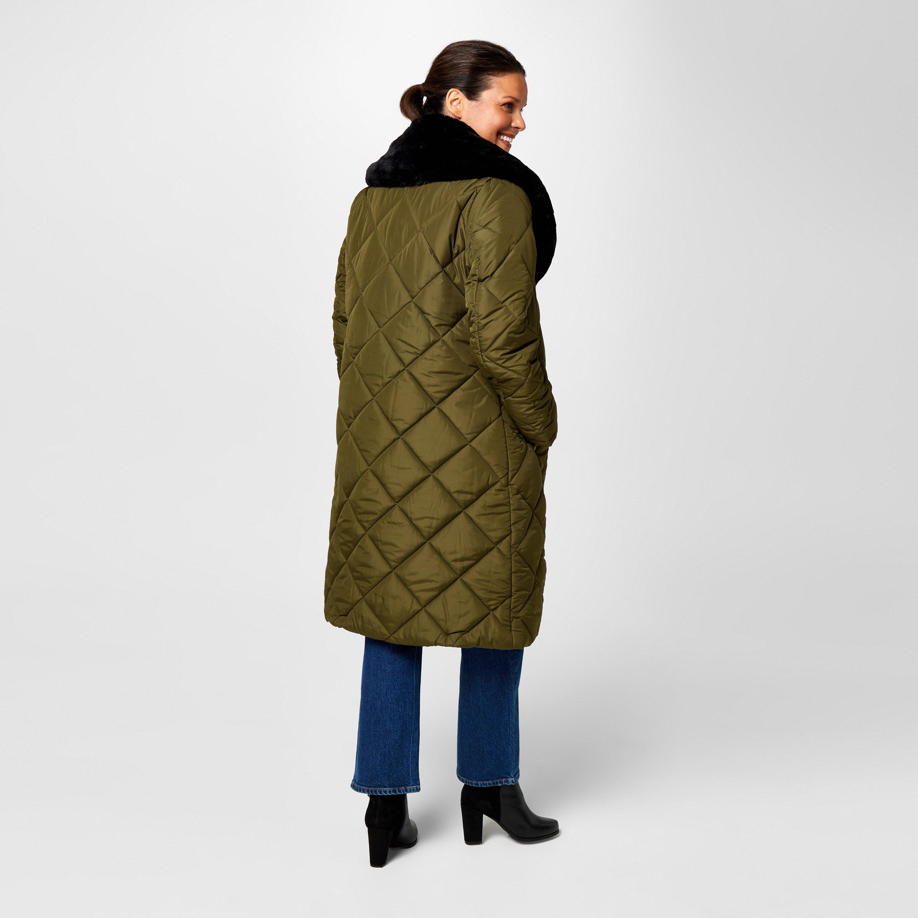 Biba Women's Water Resistant Faux Fur Collar Long Sleeve Short Puffer ...