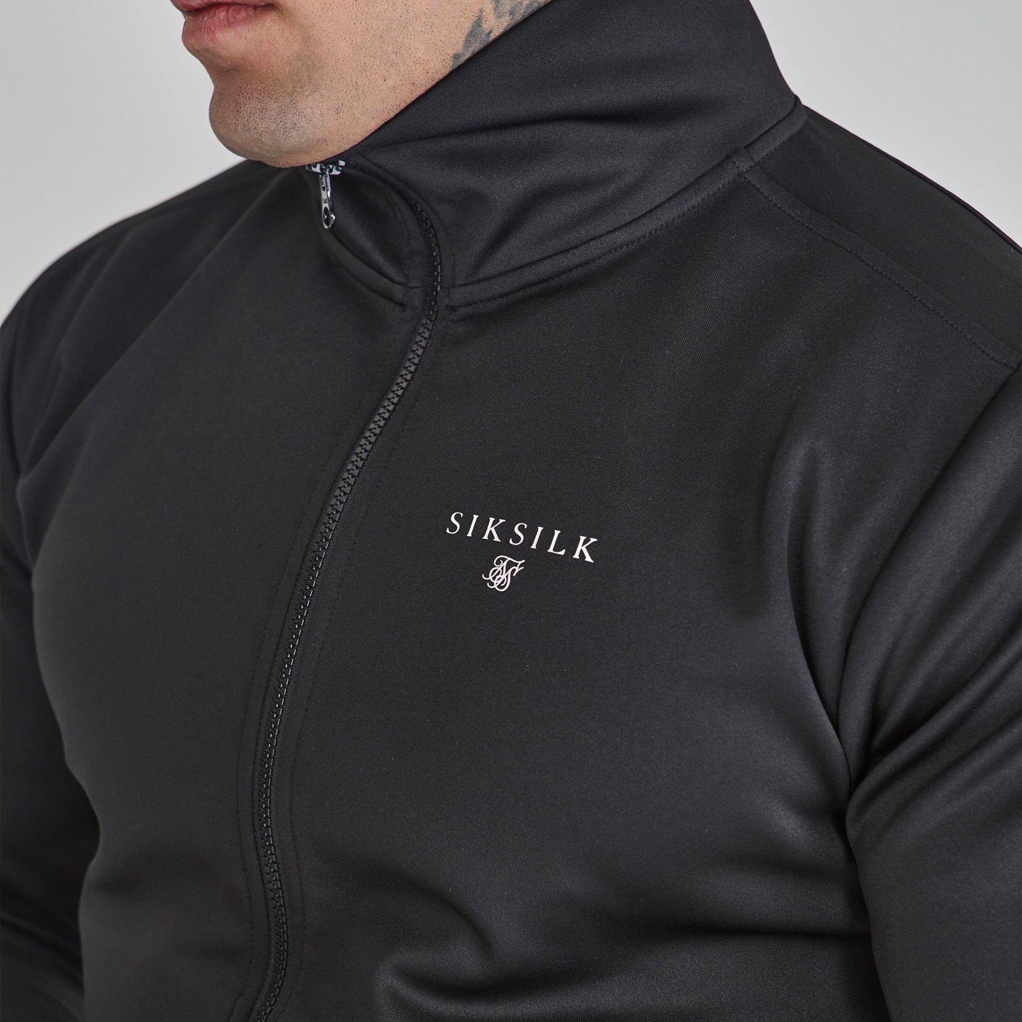 SikSilk | Full Zip Funnel Neck Long Sleeve Stretch Slim Fit Performance ...
