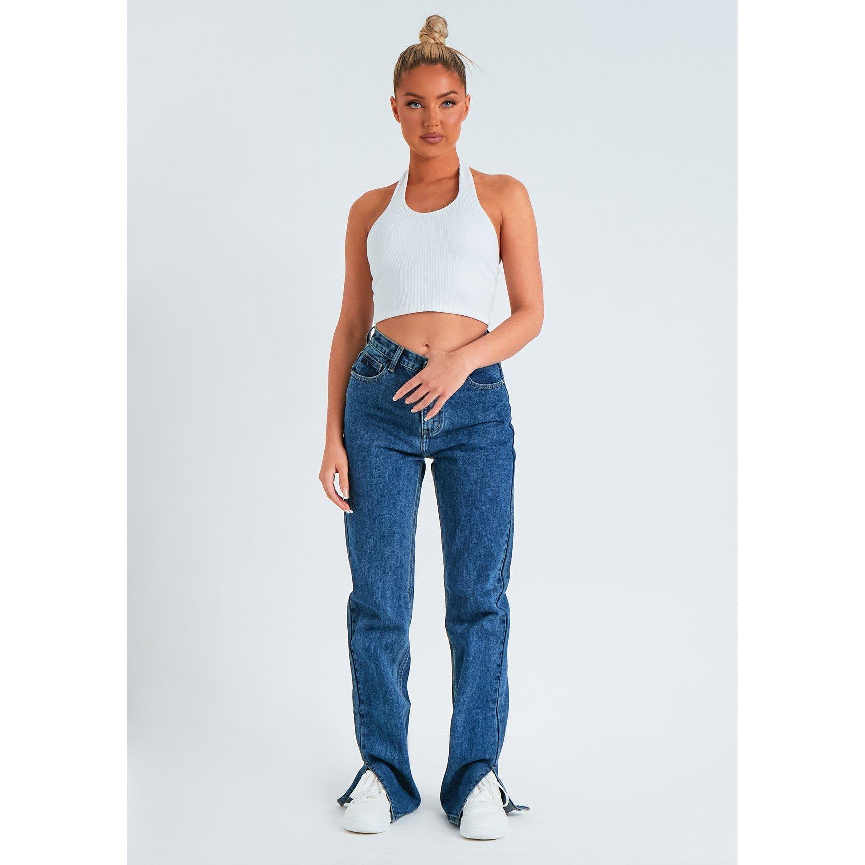 Missy Empire | Denim Straight Leg Split Detail Jeans | Straight Jeans ...