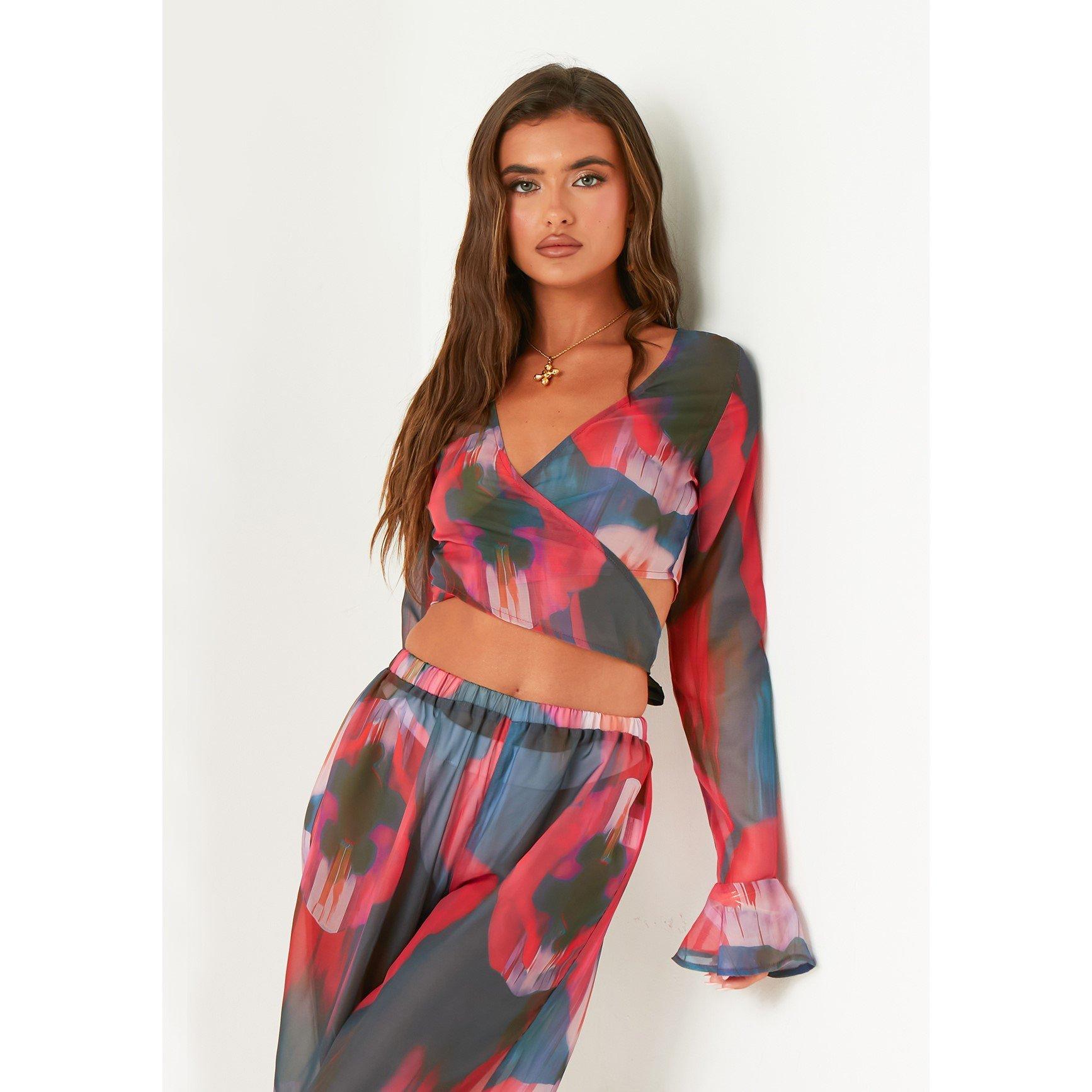 Missy Empire | Floral Blurred Sheer Wrap Top | Wrap Tops | Sports Direct