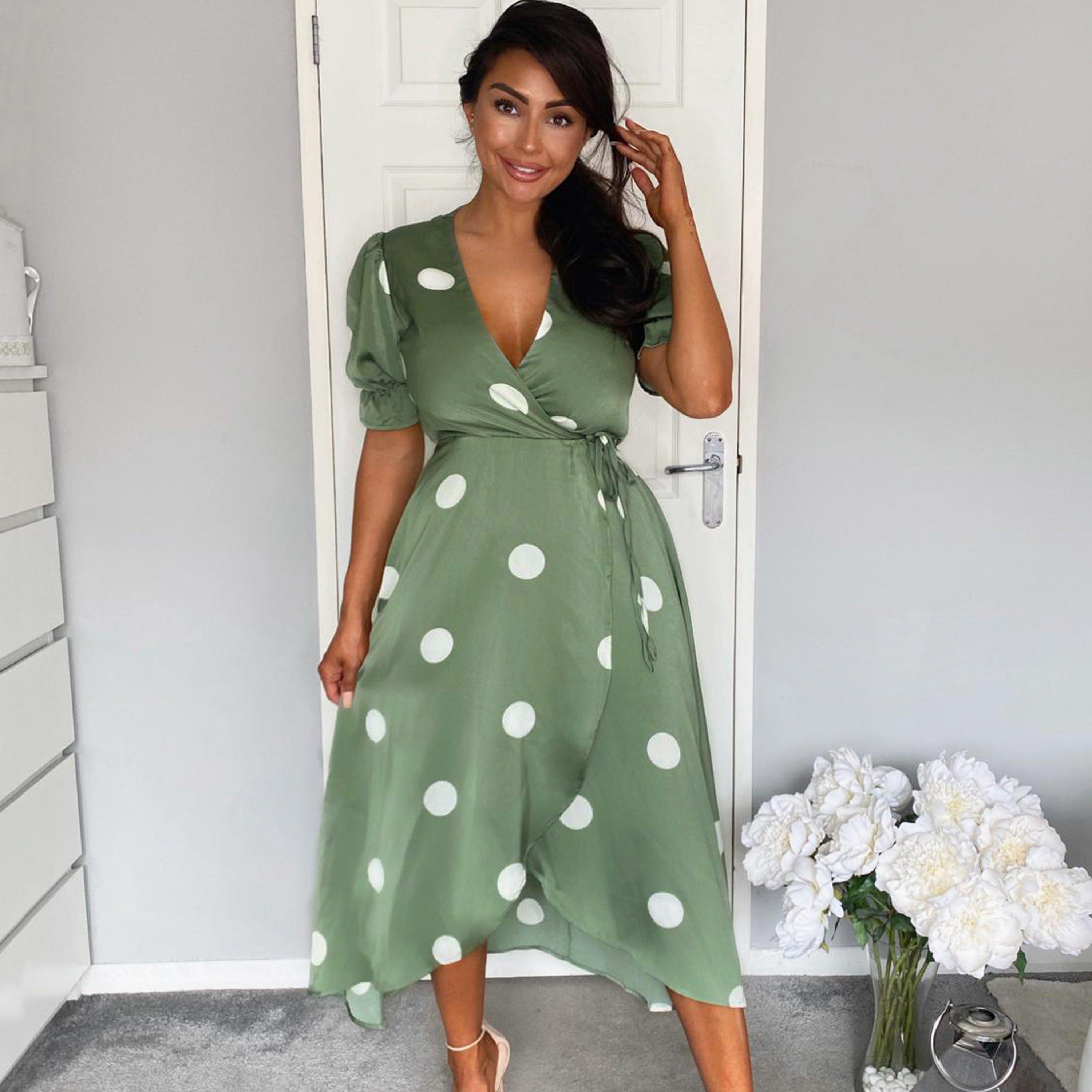 AX Paris Green Dot Print Wrap Over Midi Dress | FRASERS