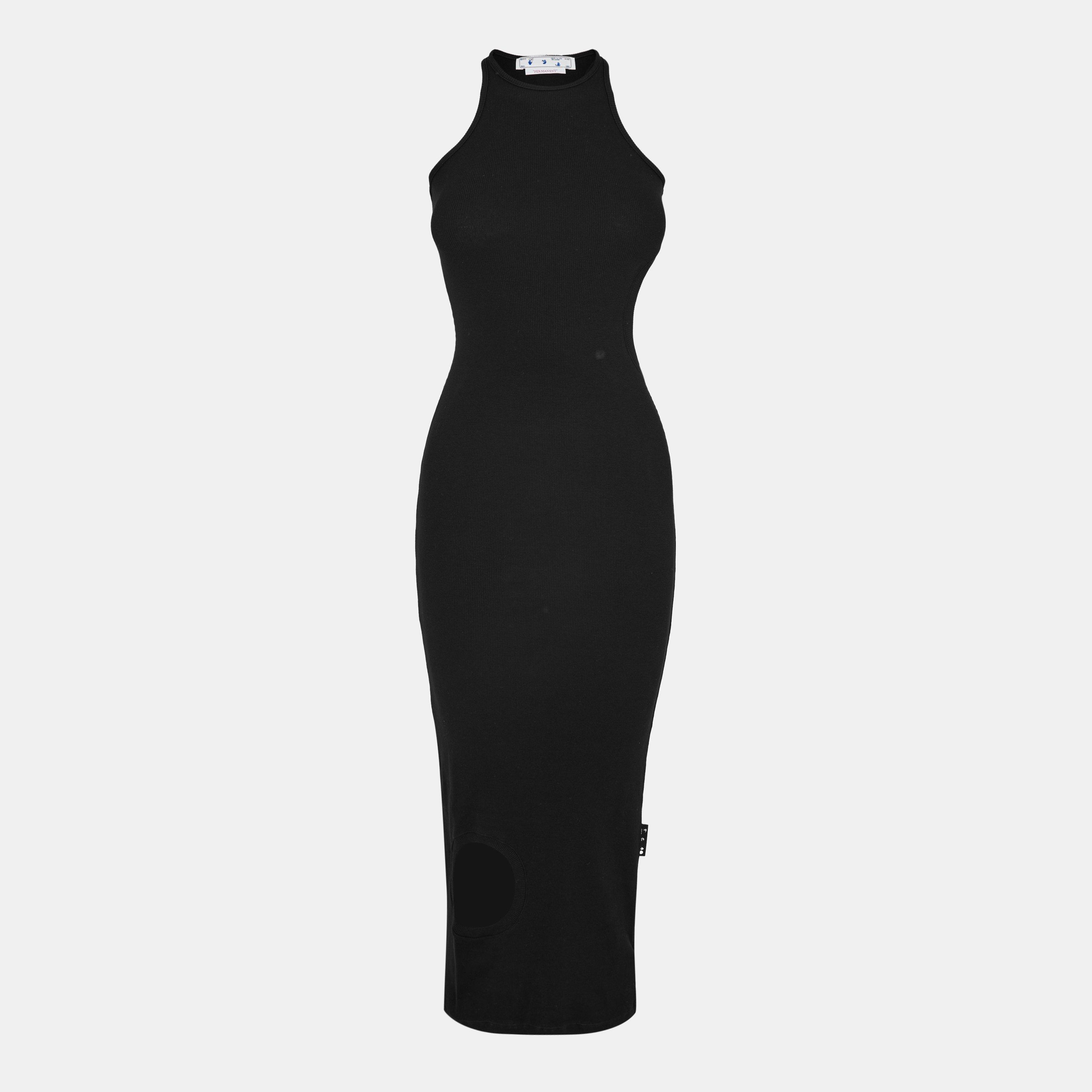 Off White | Women's Ribbed Dress with Bold Round Cutout | Maxi Dresses ...
