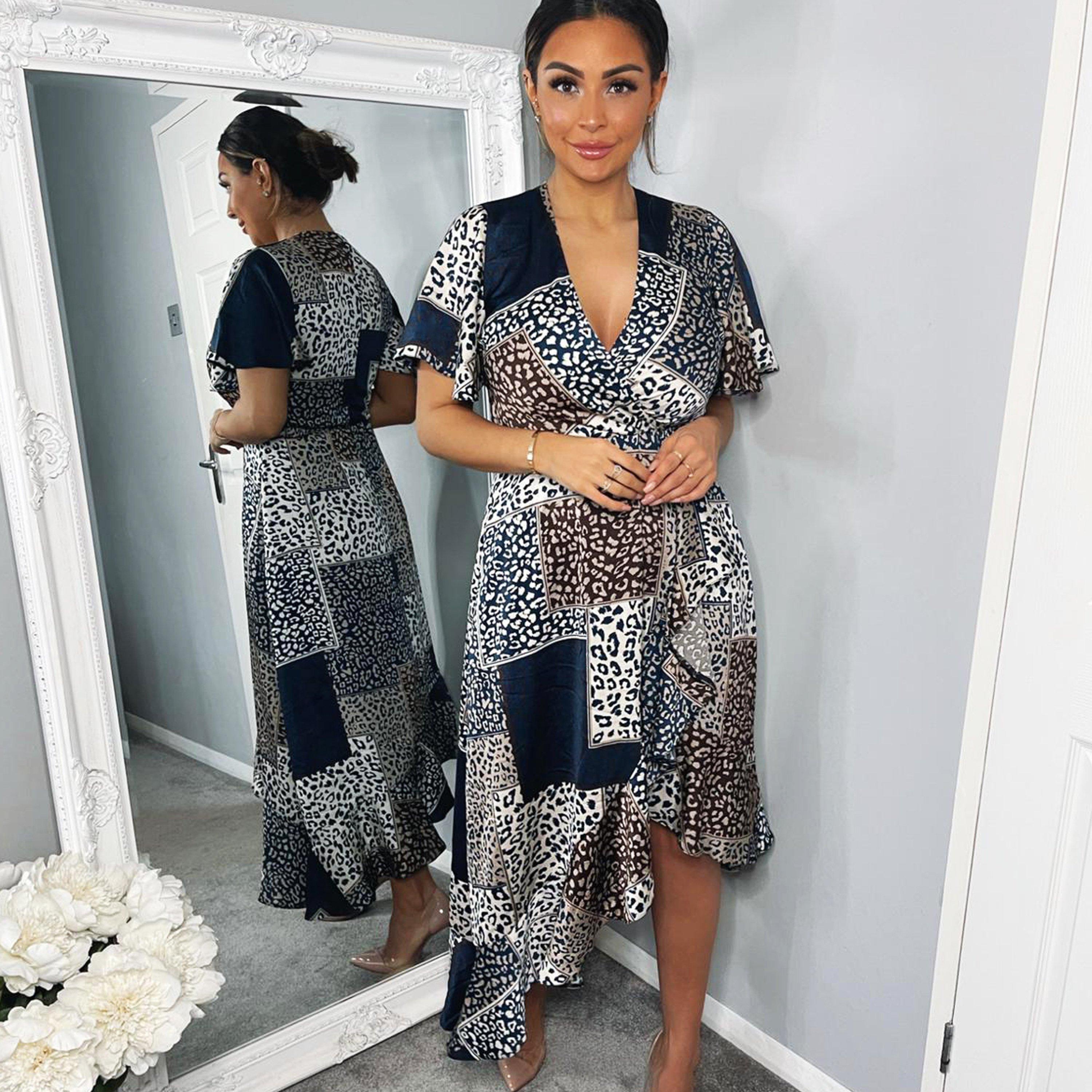 AX Paris | Navy Animal Print Patchwork Wrap Midi Dress | Wrap Dresses ...