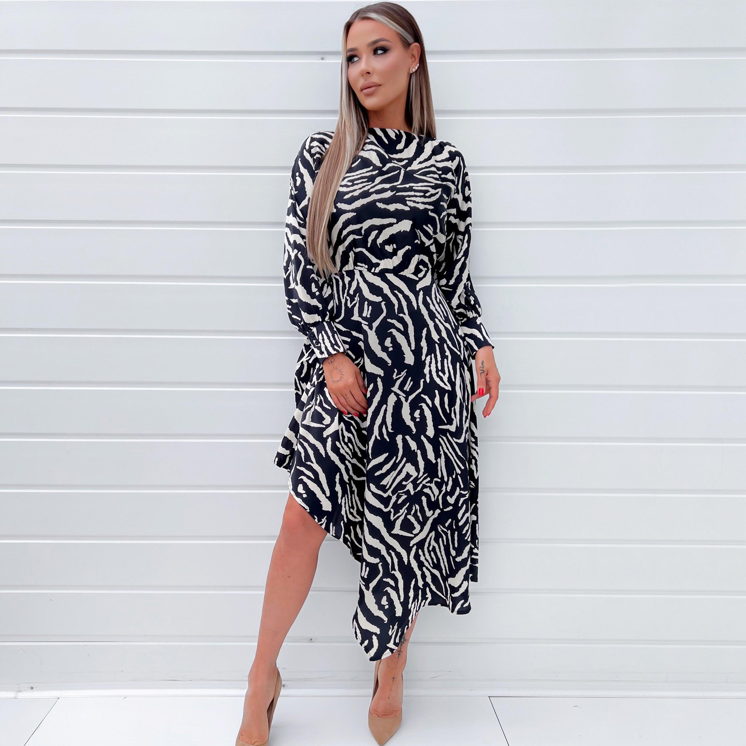 AX Paris | Black Animal Print High Low Skirt Midi Dress | Mini Dresses ...