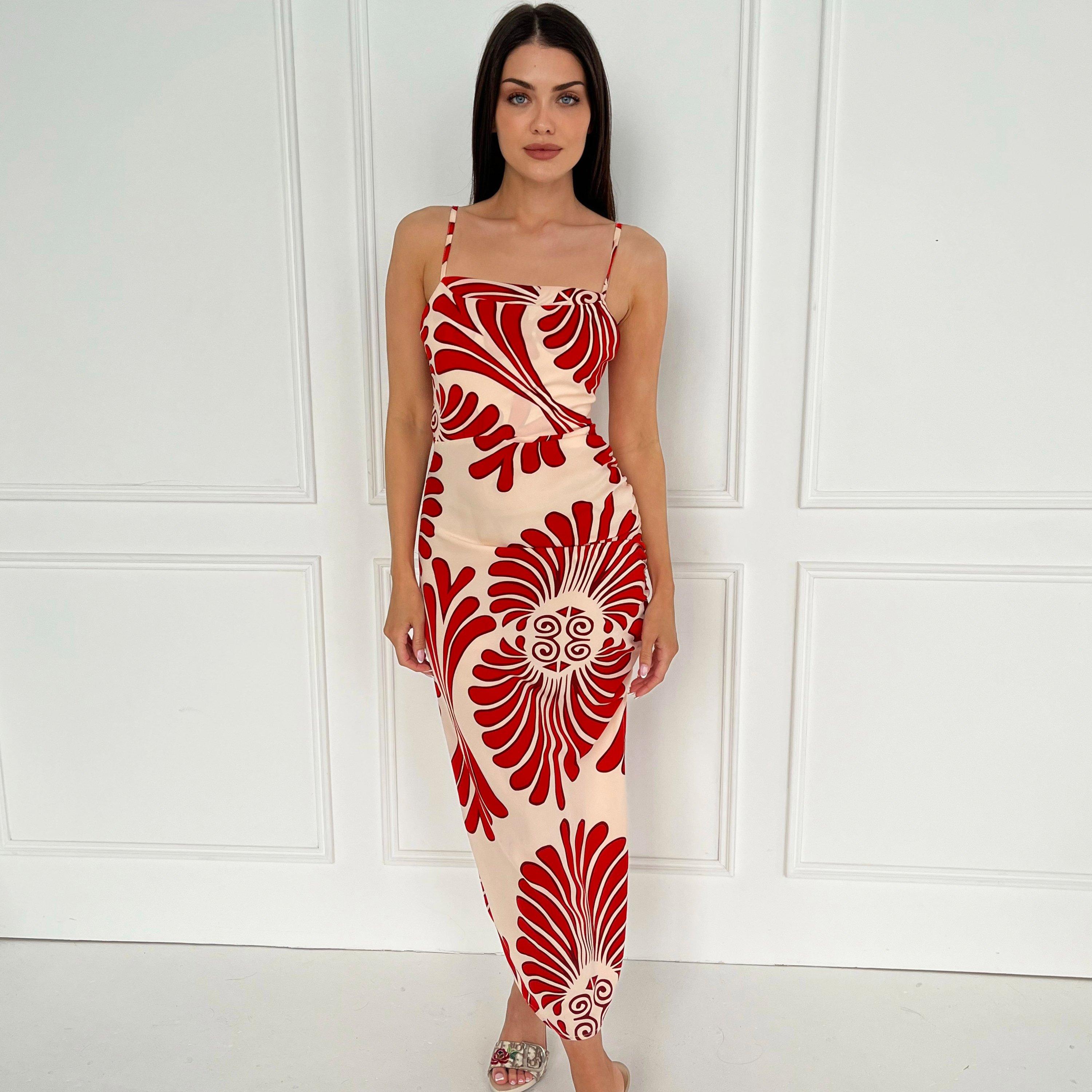 AX Paris | Burnt Orange Abstract Print Cowl Neck Ruched Side Strappy ...