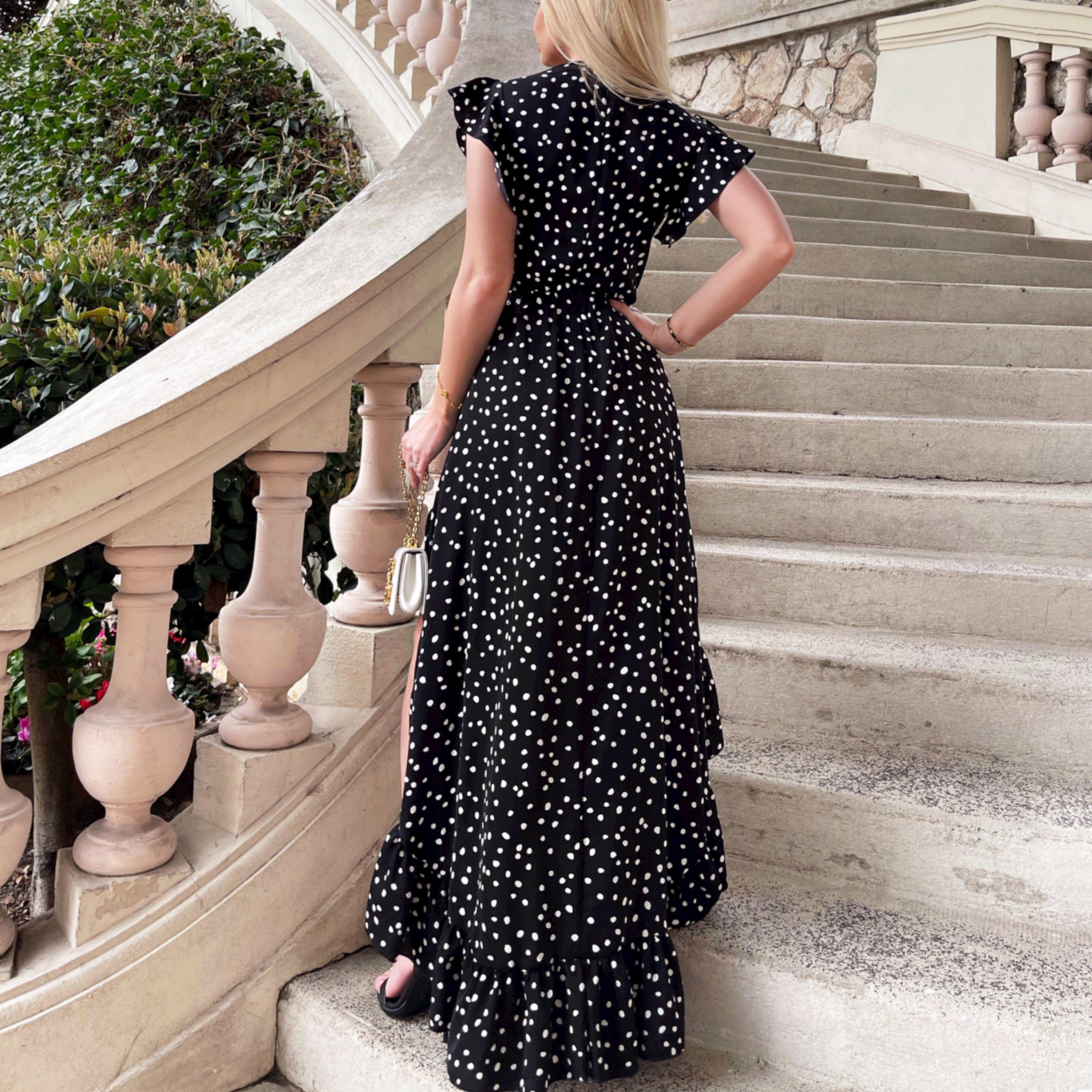 AX Paris | And White Polka Dot Wrap Over Top Frill Hem Midi Dress | Maxi Dresses | FRASERS